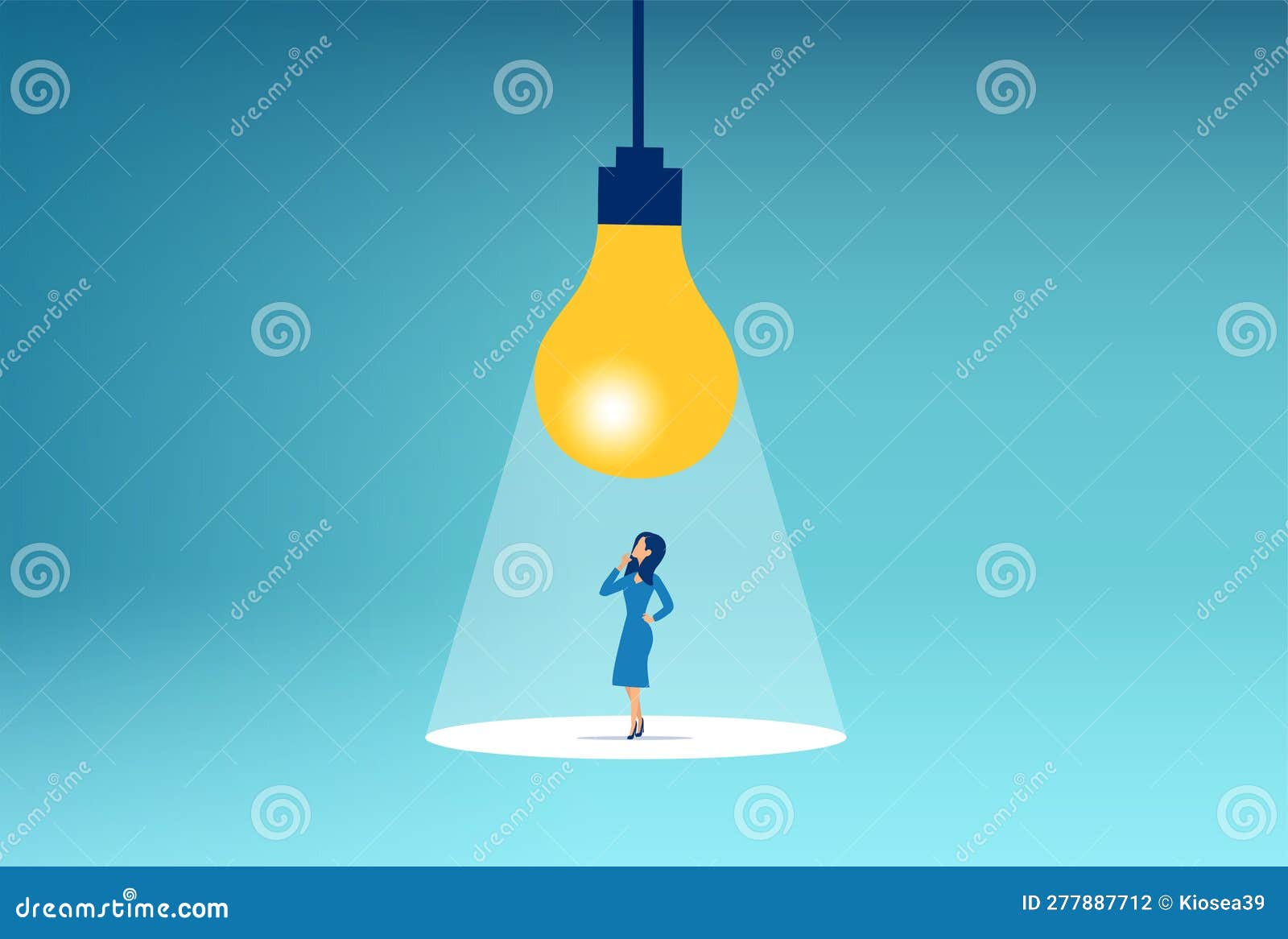 Vector of a Businesswoman Thinking Under Bright Light Bulb Stock Vector ...
