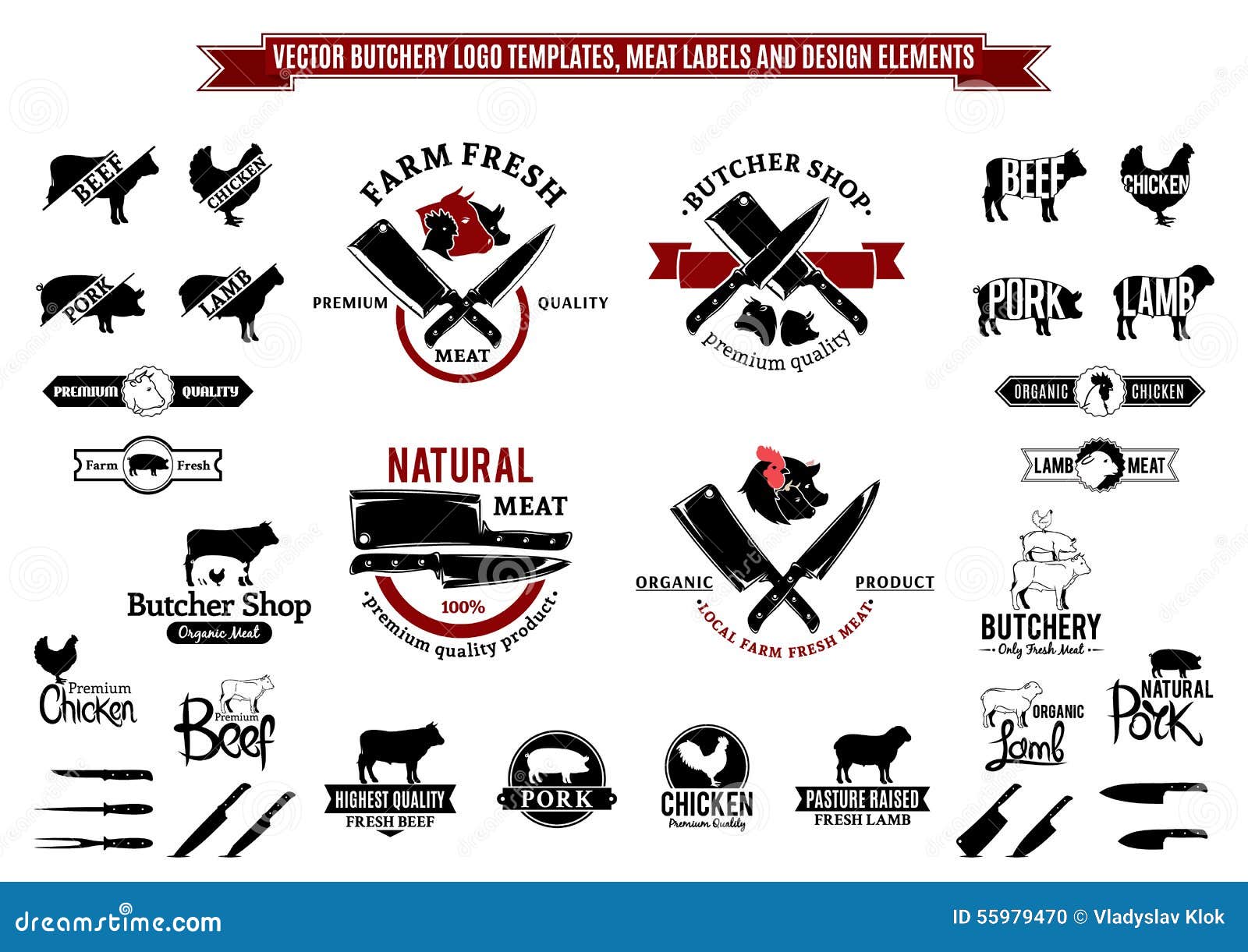 Vector Butchery Logo Templates, Labels, Icons and Design Elements Stock ...
