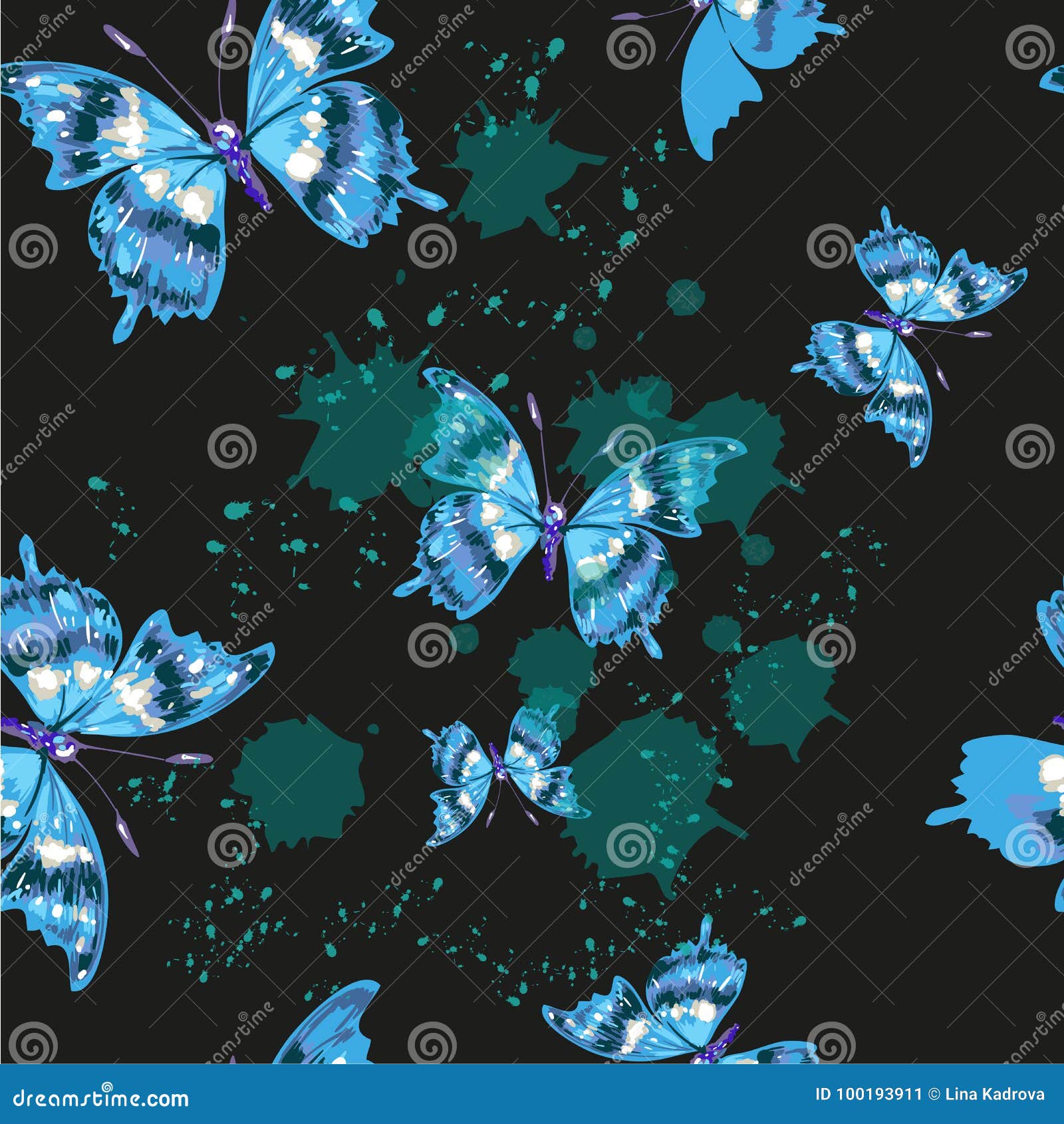 Vector Butterflies Pattern. Abstract Seamless Background on Black Stock ... Vector Butterflies Pattern. Abstract Seamless Background on Black Stock ...