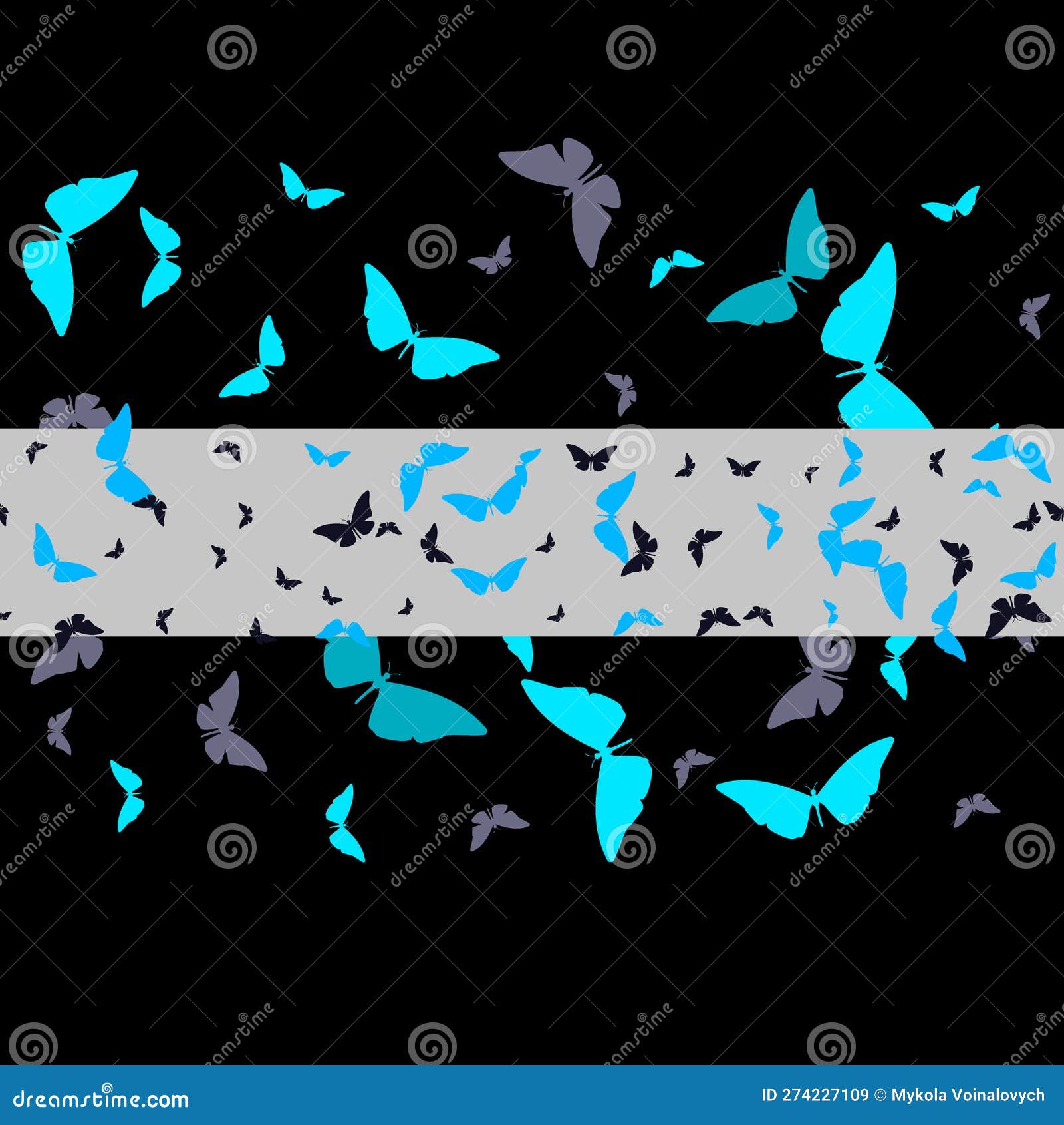Blue and Gray Butterflies on Black Background, Design Element Stock ...