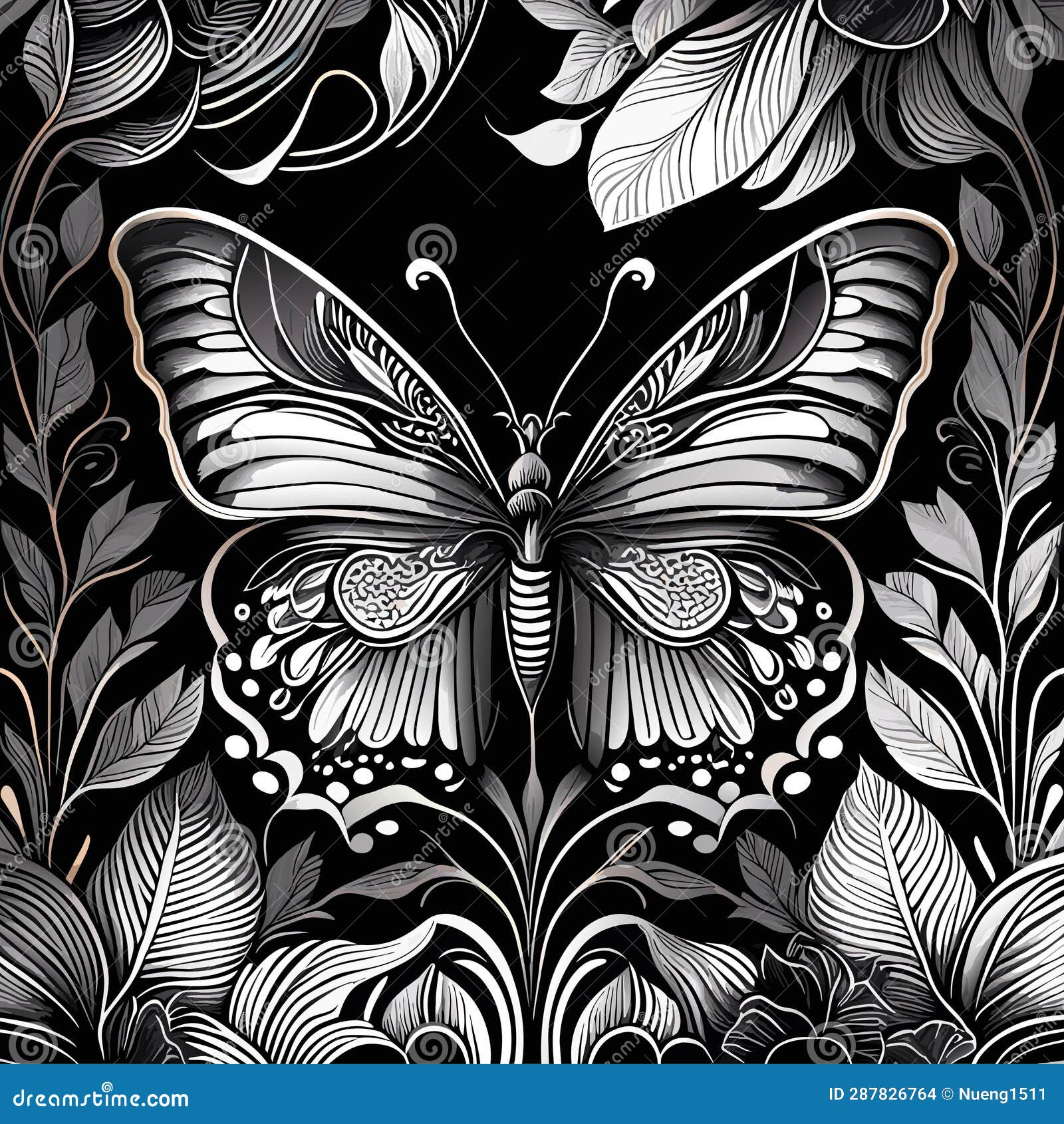 Butterfly in Flower Pattern Seamless Background Illustrations Stock ...