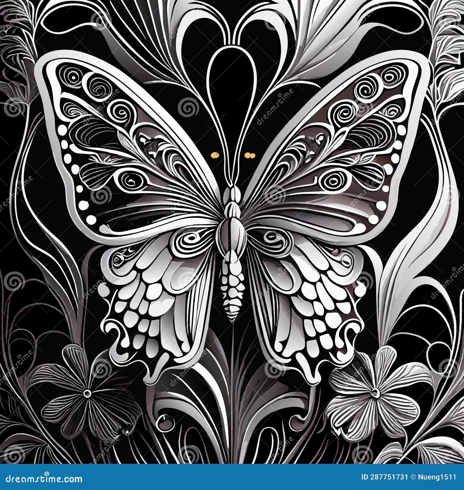 Butterfly in Flower Pattern Seamless Background Illustrations Stock ...