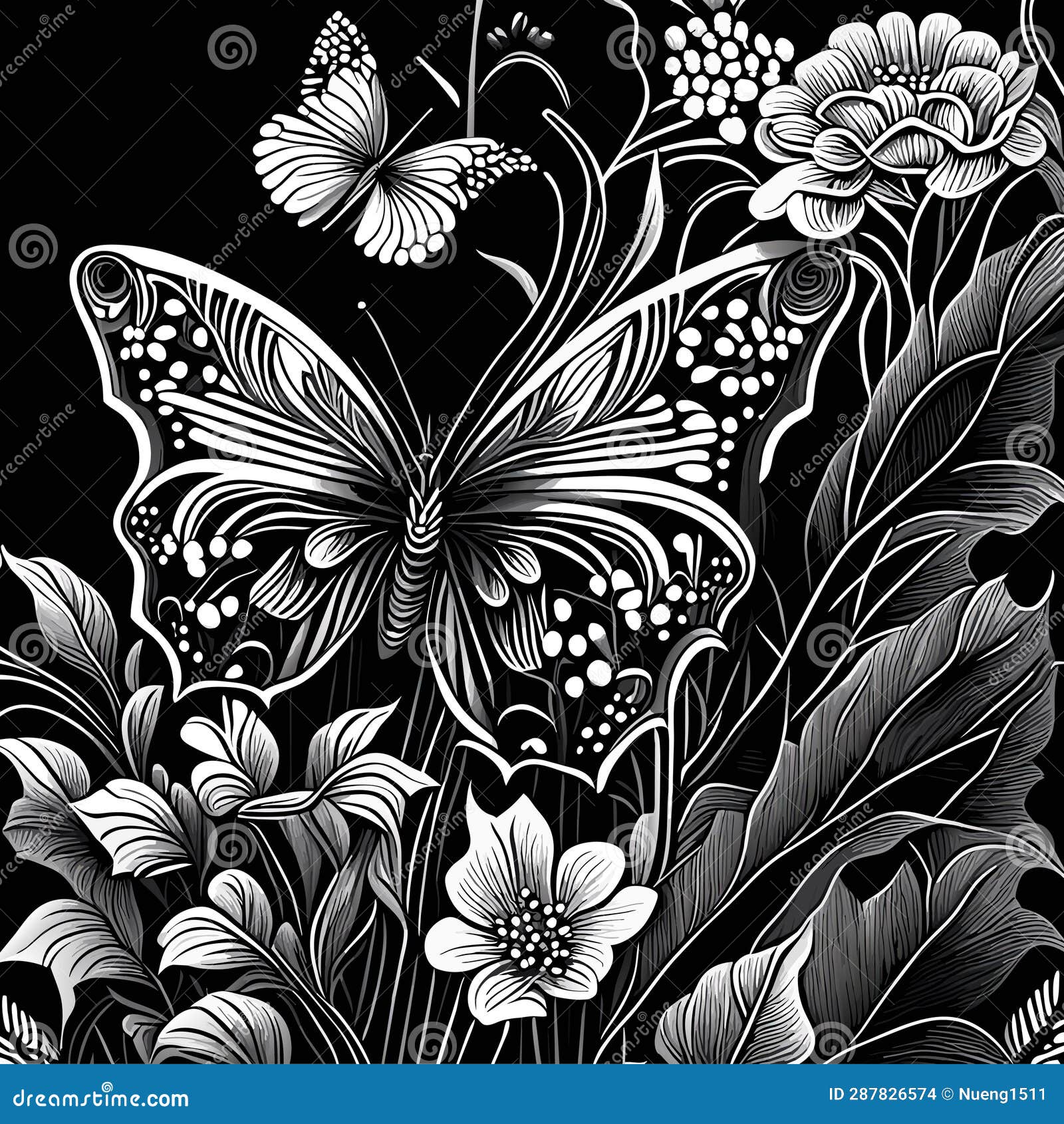 Butterfly in Flower Pattern Seamless Background Illustrations Stock ...