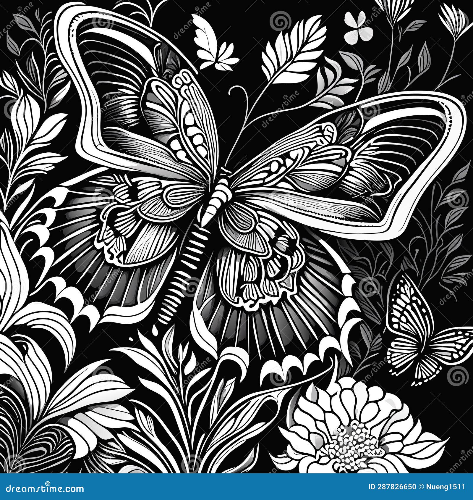 Butterfly in Flower Pattern Seamless Background Illustrations Stock ...