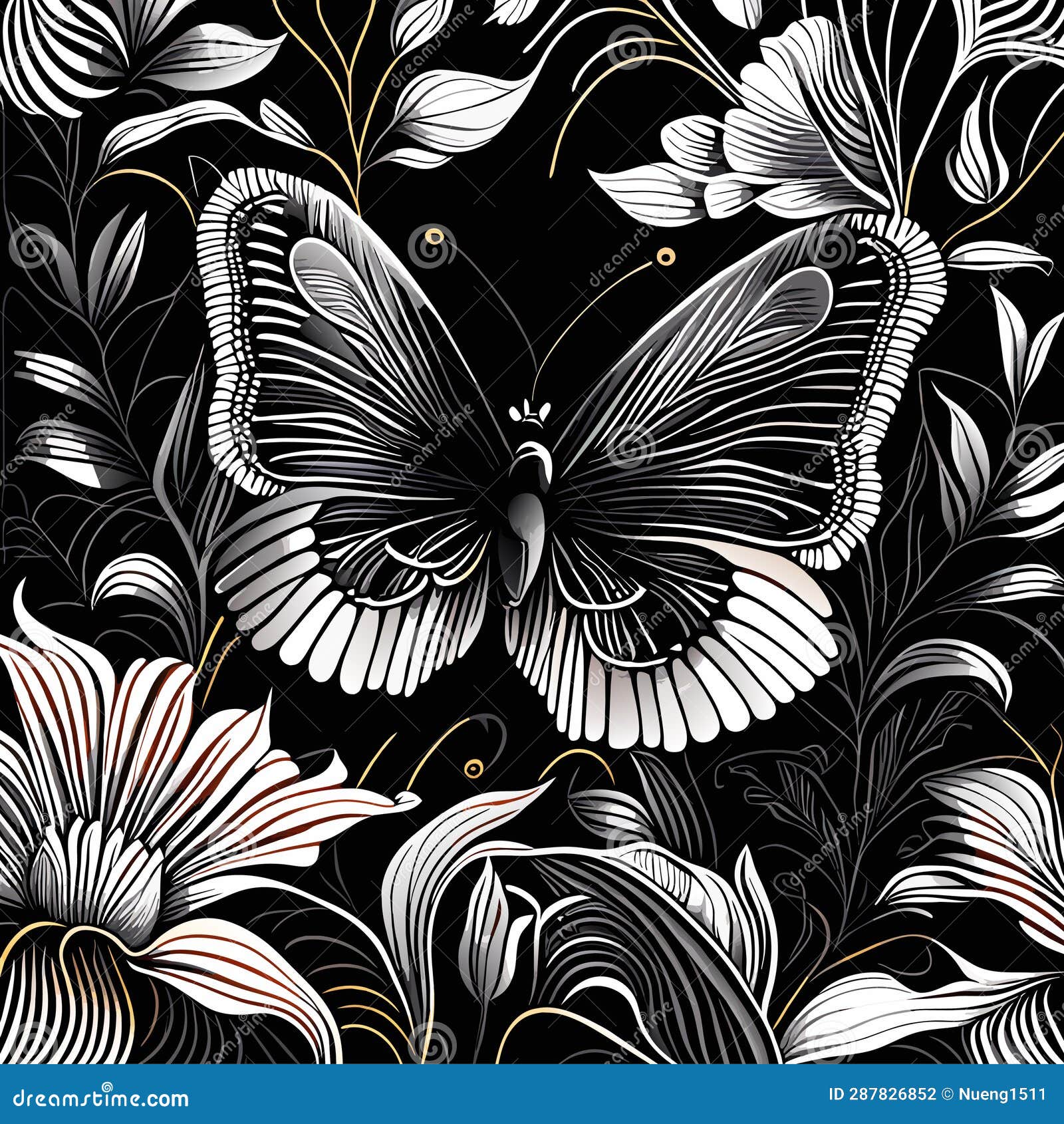 Butterfly in Flower Pattern Seamless Background Illustrations Stock ...