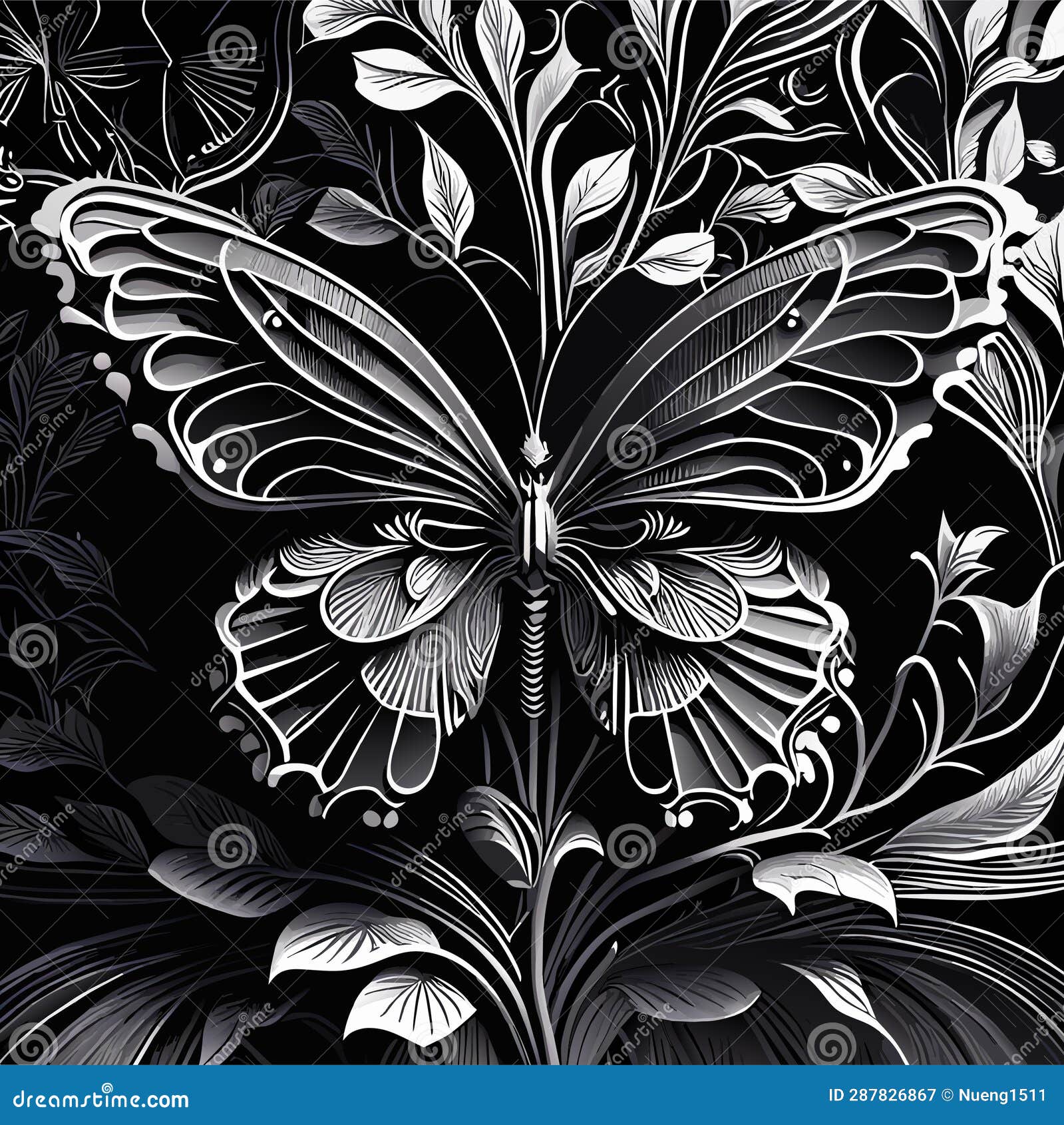 Butterfly in Flower Pattern Seamless Background Illustrations Stock ...