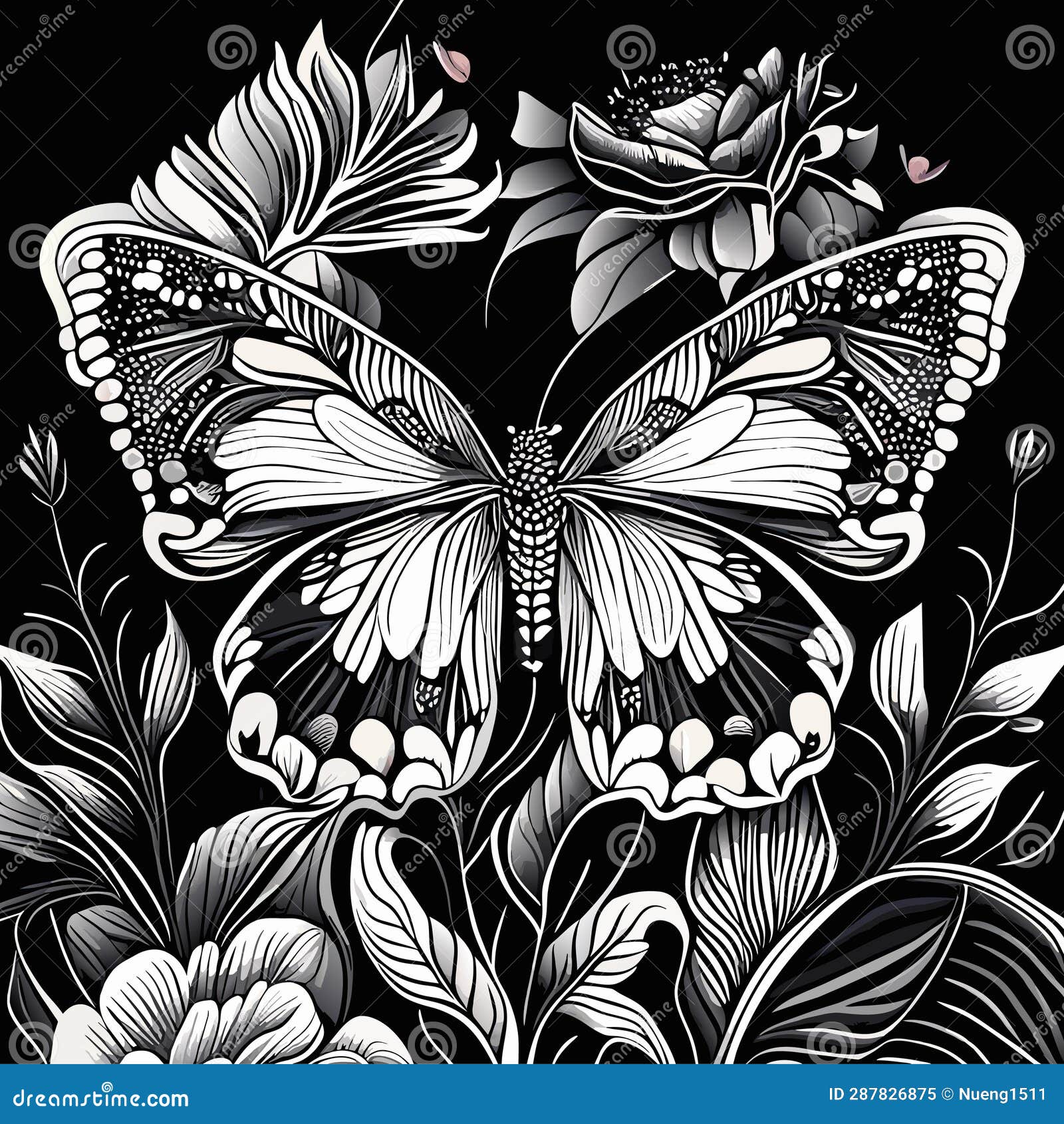 Butterfly in Flower Pattern Seamless Background Illustrations Stock ...