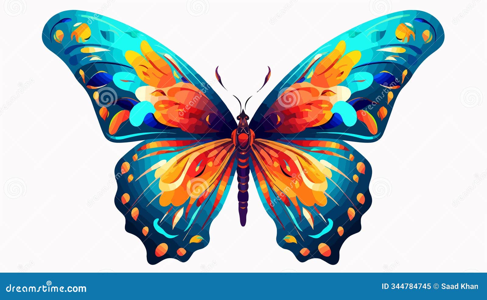 Vector Butterfly Illustration with Patterns Stock Vector - Illustration ...
