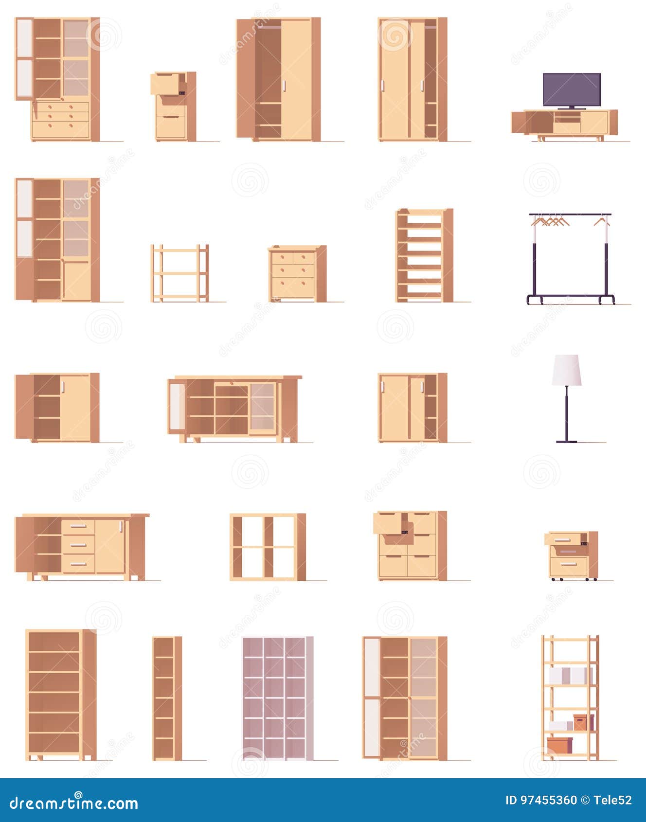 Armoire In Cartoon Style Stiker On White Background On Isolated ...