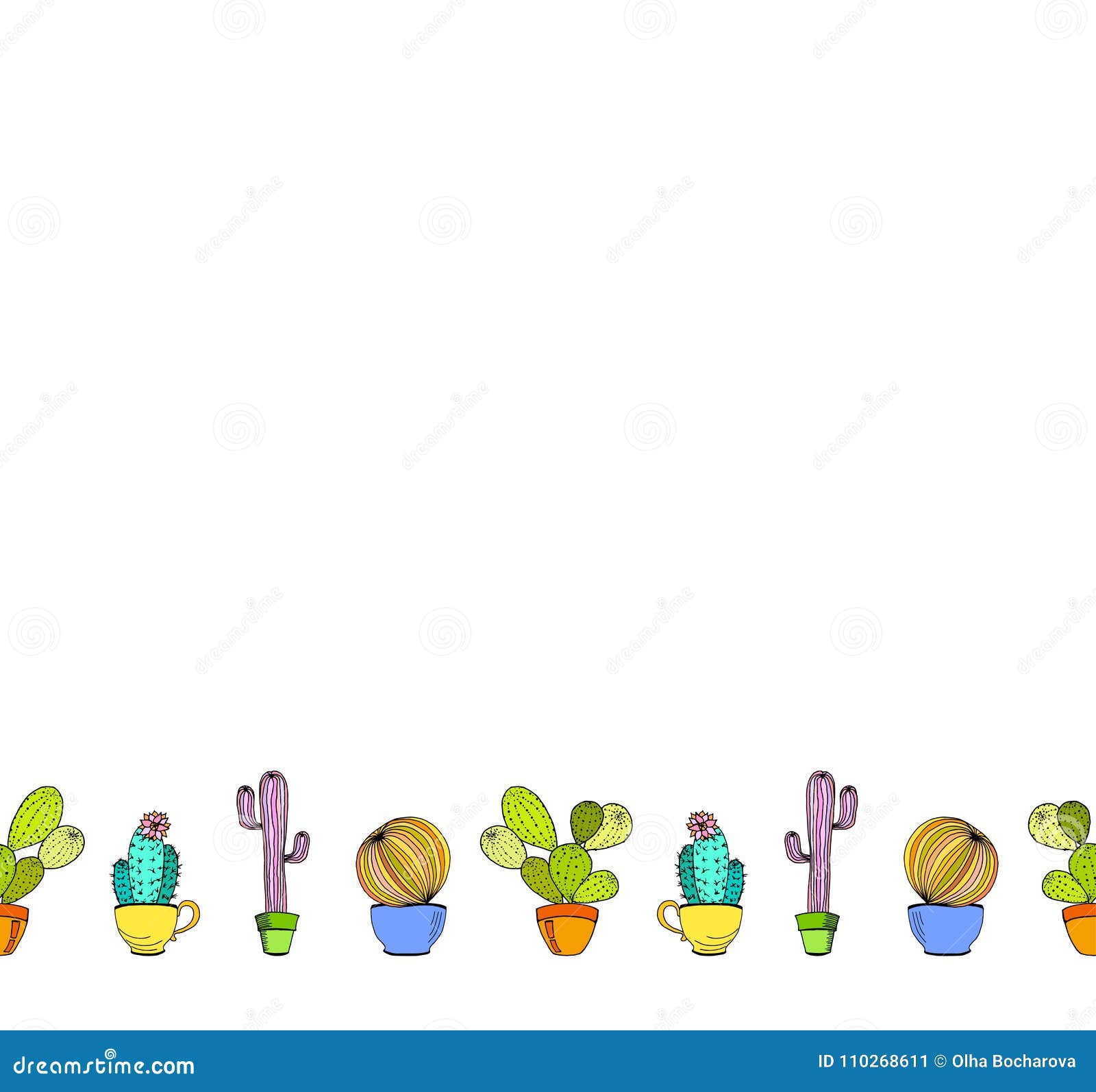 Vector Cacti Flower Background. Seamless Border with Cactus Stock ...