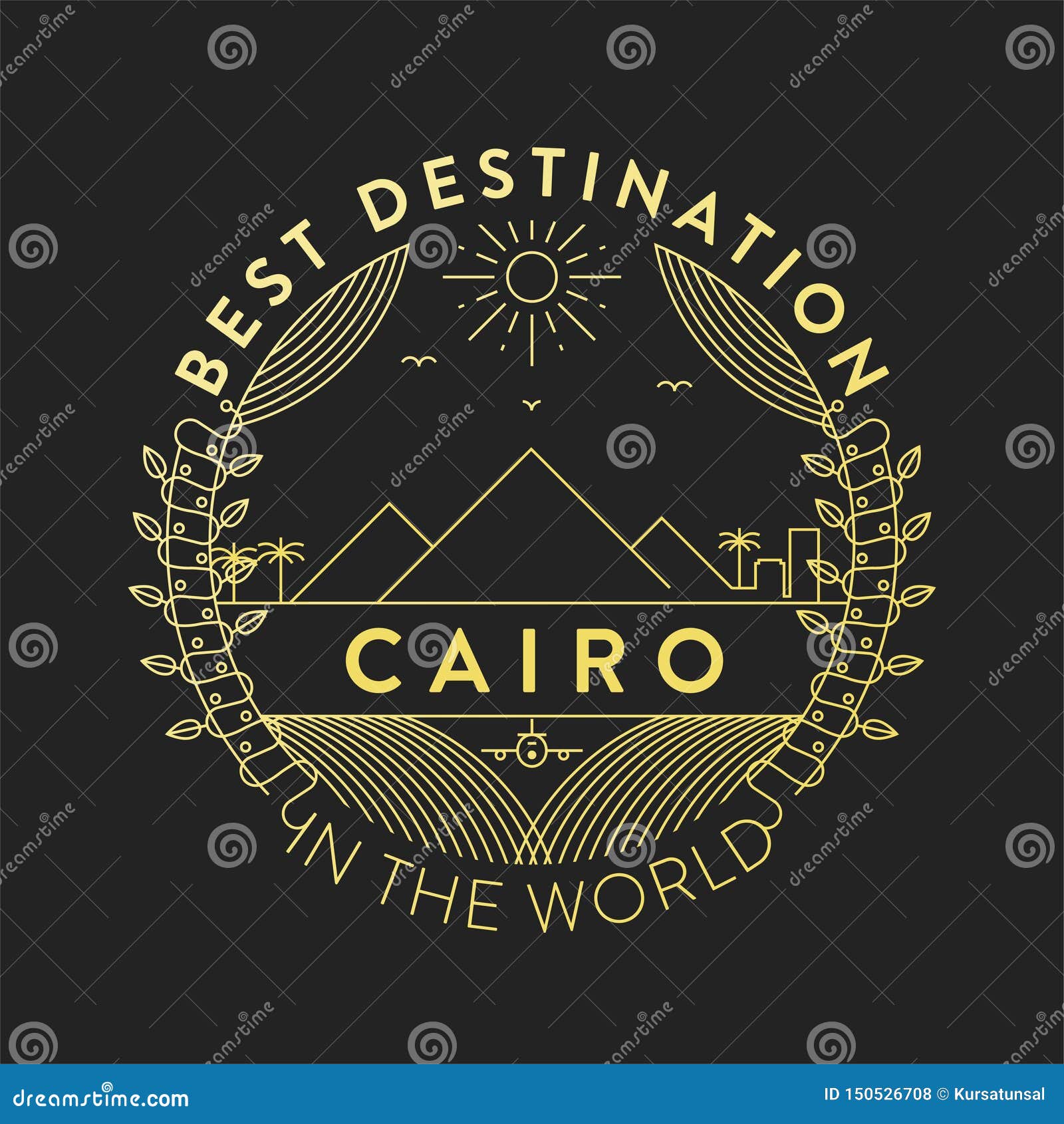 Vector Cairo City Badge, Linear Style Stock Illustration - Illustration ...
