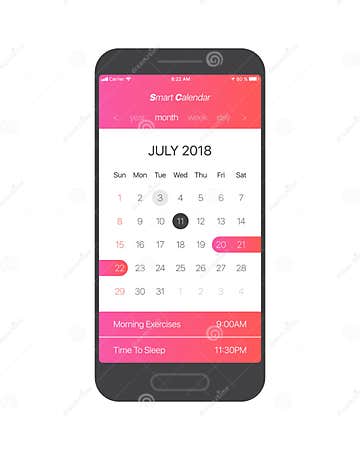Vector Calendar App UI Concept Stock Vector - Illustration of july ...