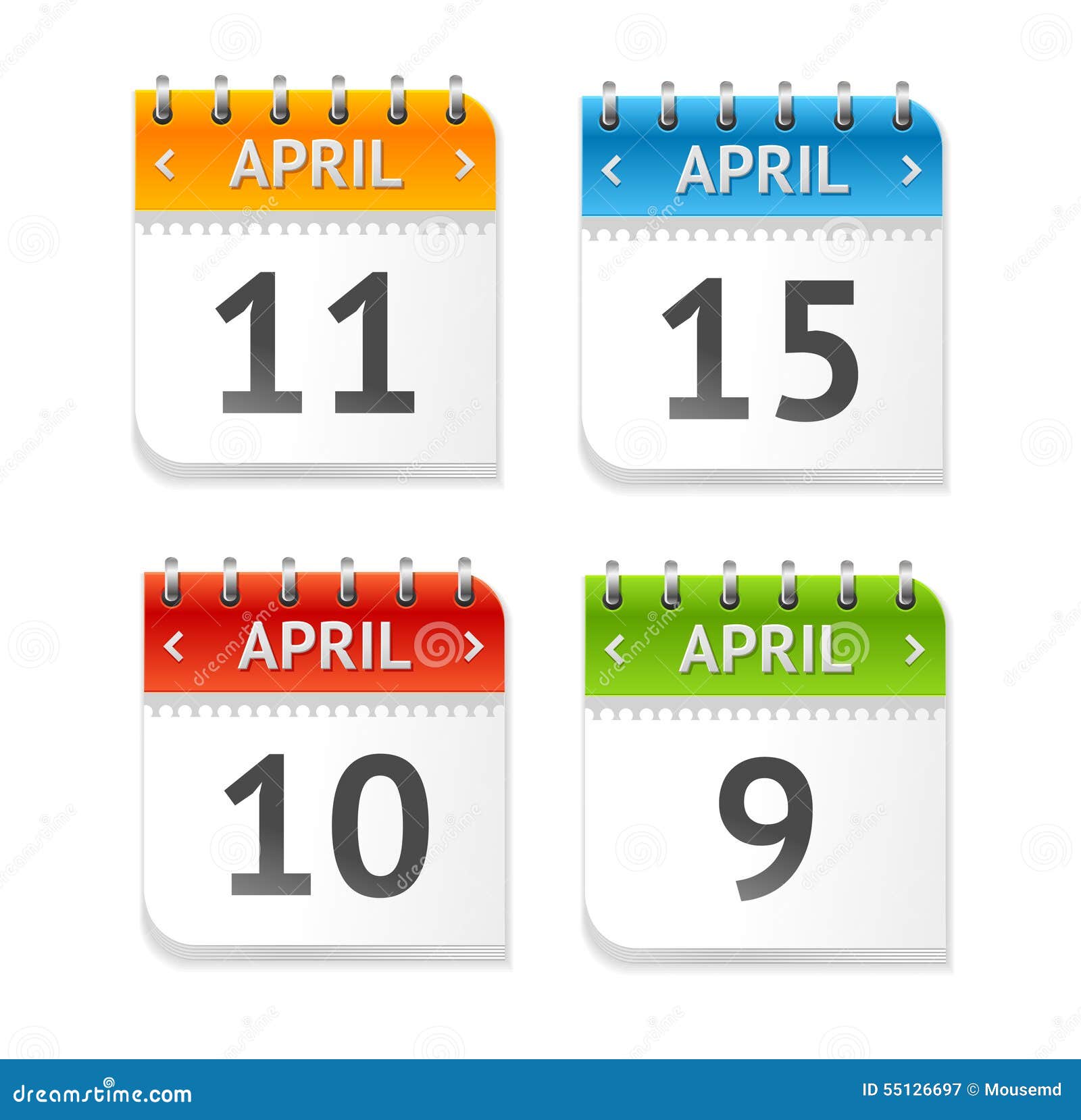 Vector Calendar April with Dates Set. Flat Design Stock Vector ...