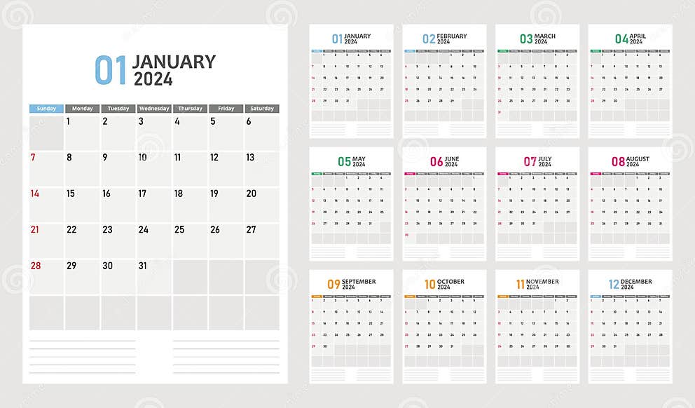 Vector Calendar Grid for 2024 Stock Vector - Illustration of 2024 ...