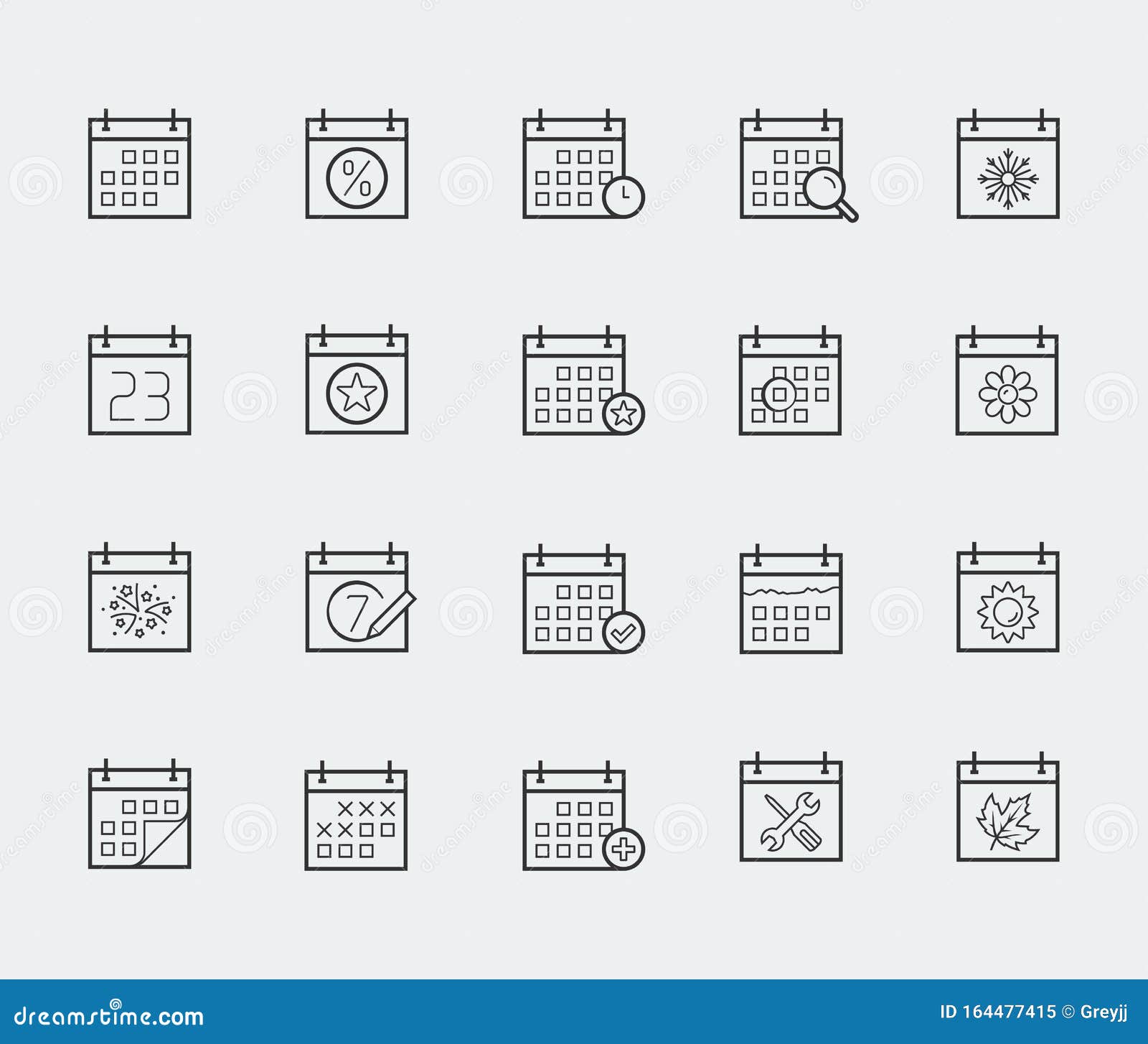 Calendar Icon Set in Outline Style Stock Vector - Illustration of stack ...