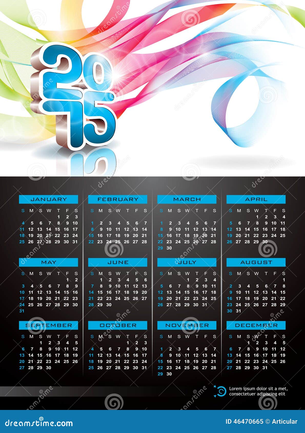 Vector Calendar 2015 Illustration on Abstract Color Background. Stock ...