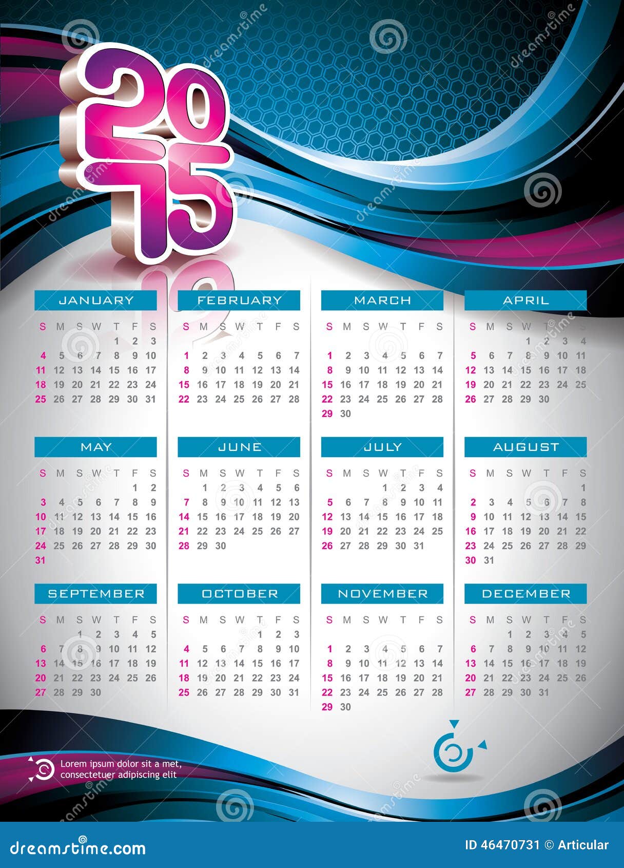Vector Calendar 2015 Illustration on Abstract Color Background. Stock ...