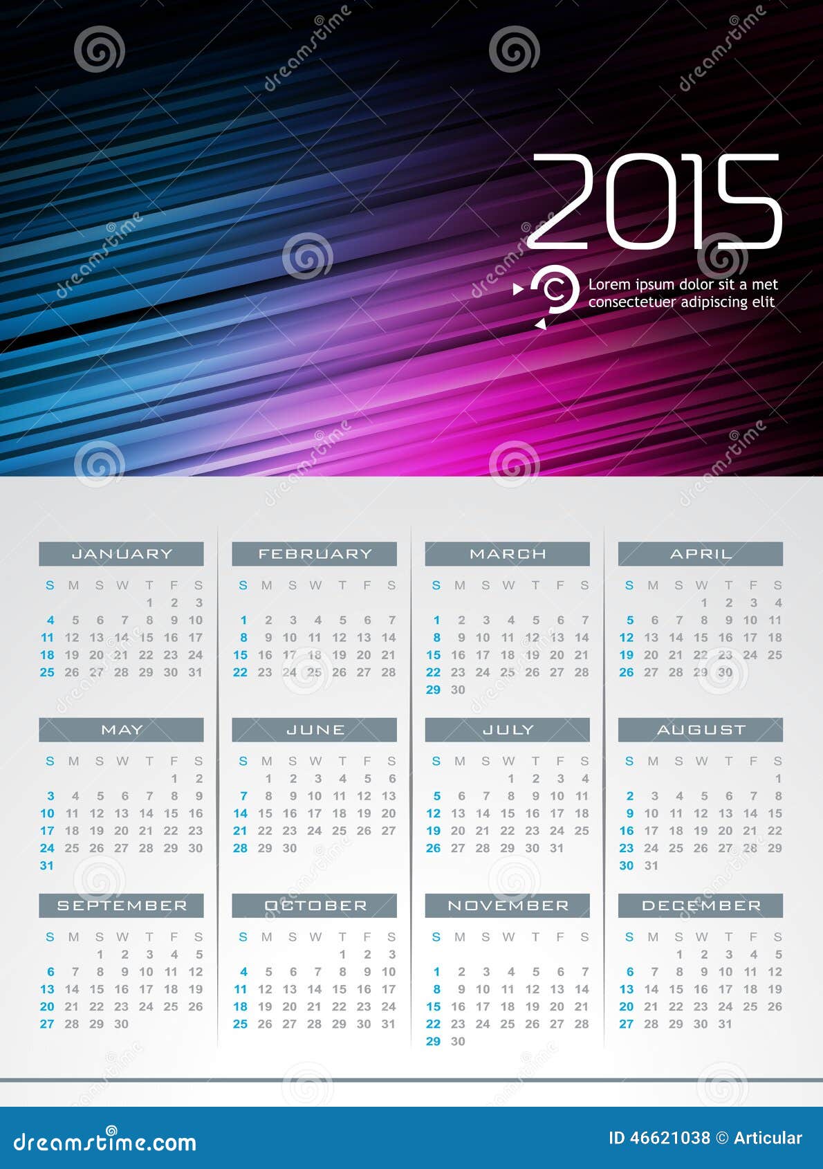Vector Calendar 2015 Illustration on Abstract Color Background. Stock ...