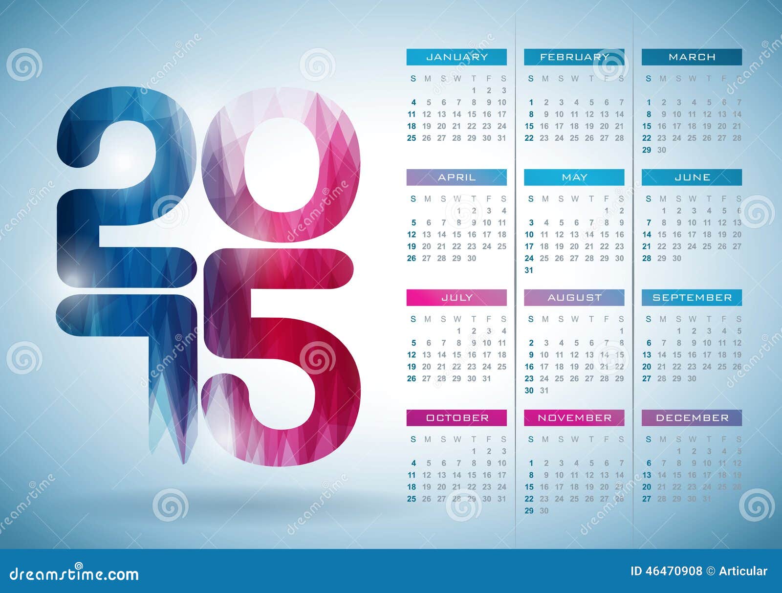 Vector Calendar 2015 Illustration with Abstract Color Design on Clear ...