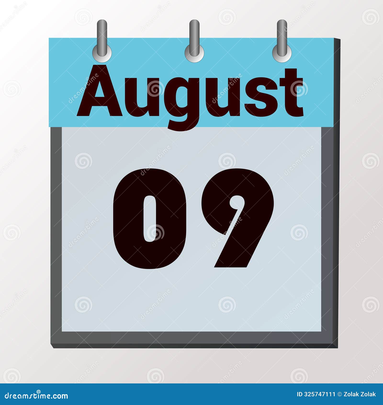 Vector Calendar Page with Date August 9, Light Colors Stock Vector ...