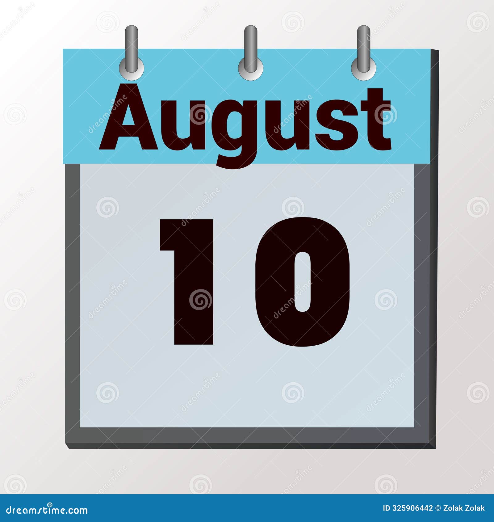 Vector Calendar Page with Date August 10, Light Colors Stock Vector ...