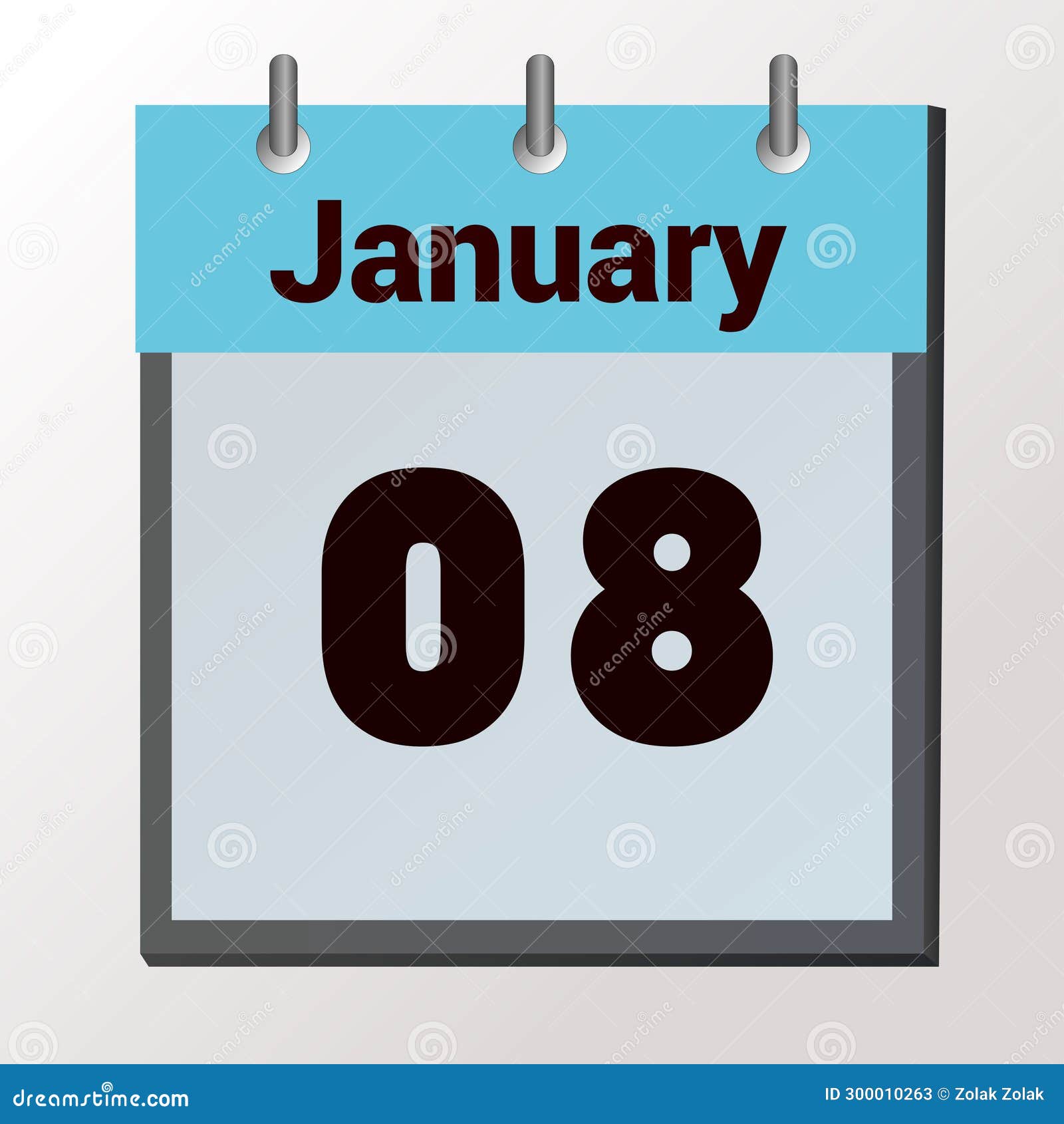 Vector Calendar Page with Date January 8, Light Colors Stock ...
