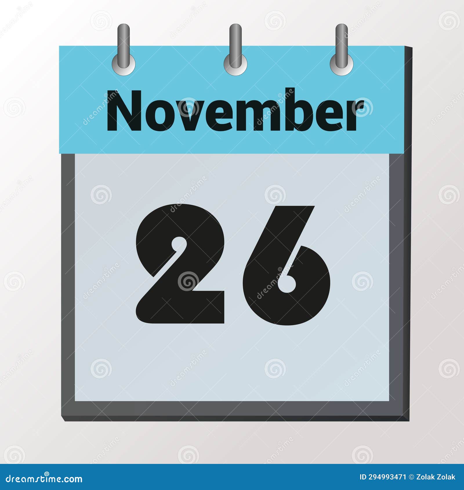 Vector Calendar Page with Date November 26, Light Colors Stock Vector ...