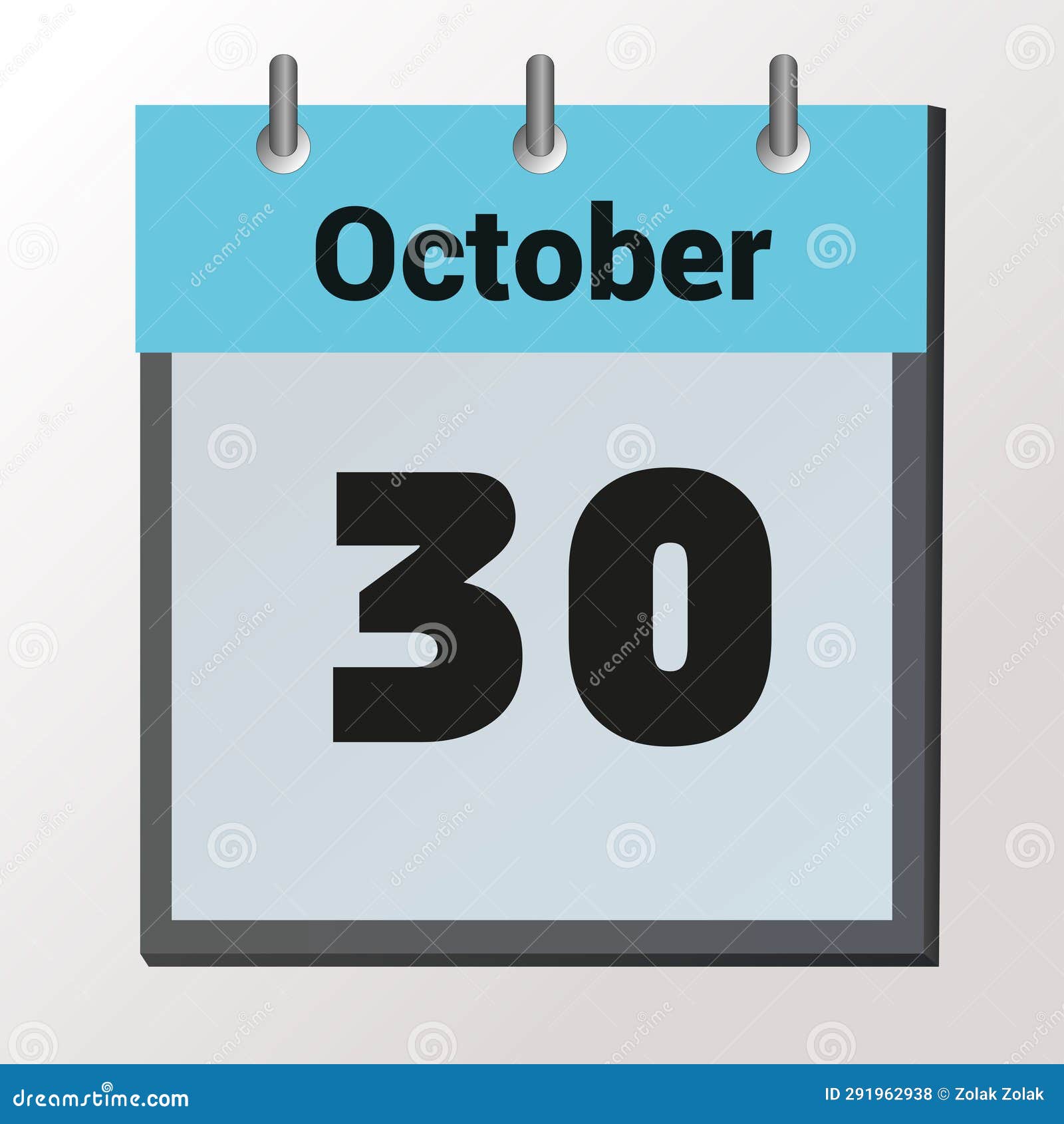 Vector Calendar Page with Date October 30, Light Colors Stock ...