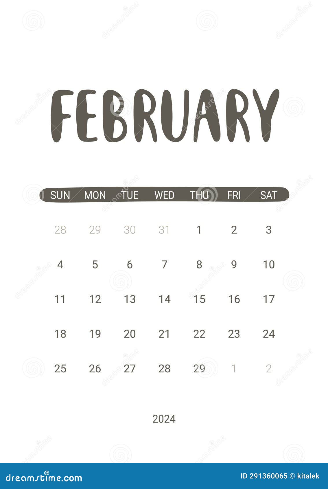 Vector Calendar Planner for February 2024. Stationery Design for ...