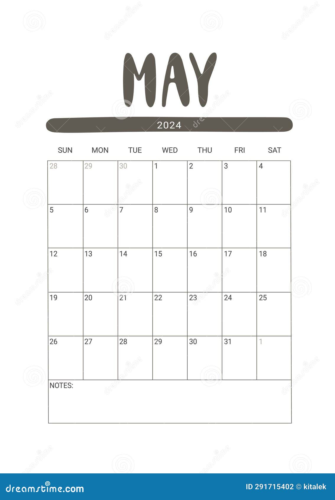 Vector Calendar Planner for May 2024. Stationery Design for Printable ...