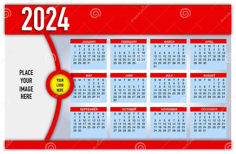 Vector Calendar 2024 Red Color with Space for Logo and Image and ...