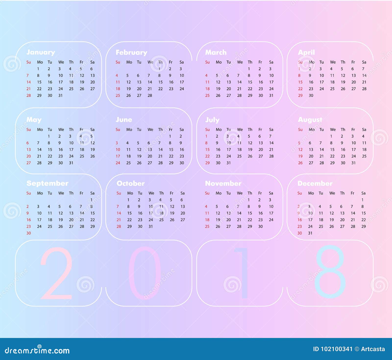 Vector calendar for 2018 stock vector. Illustration of style - 102100341