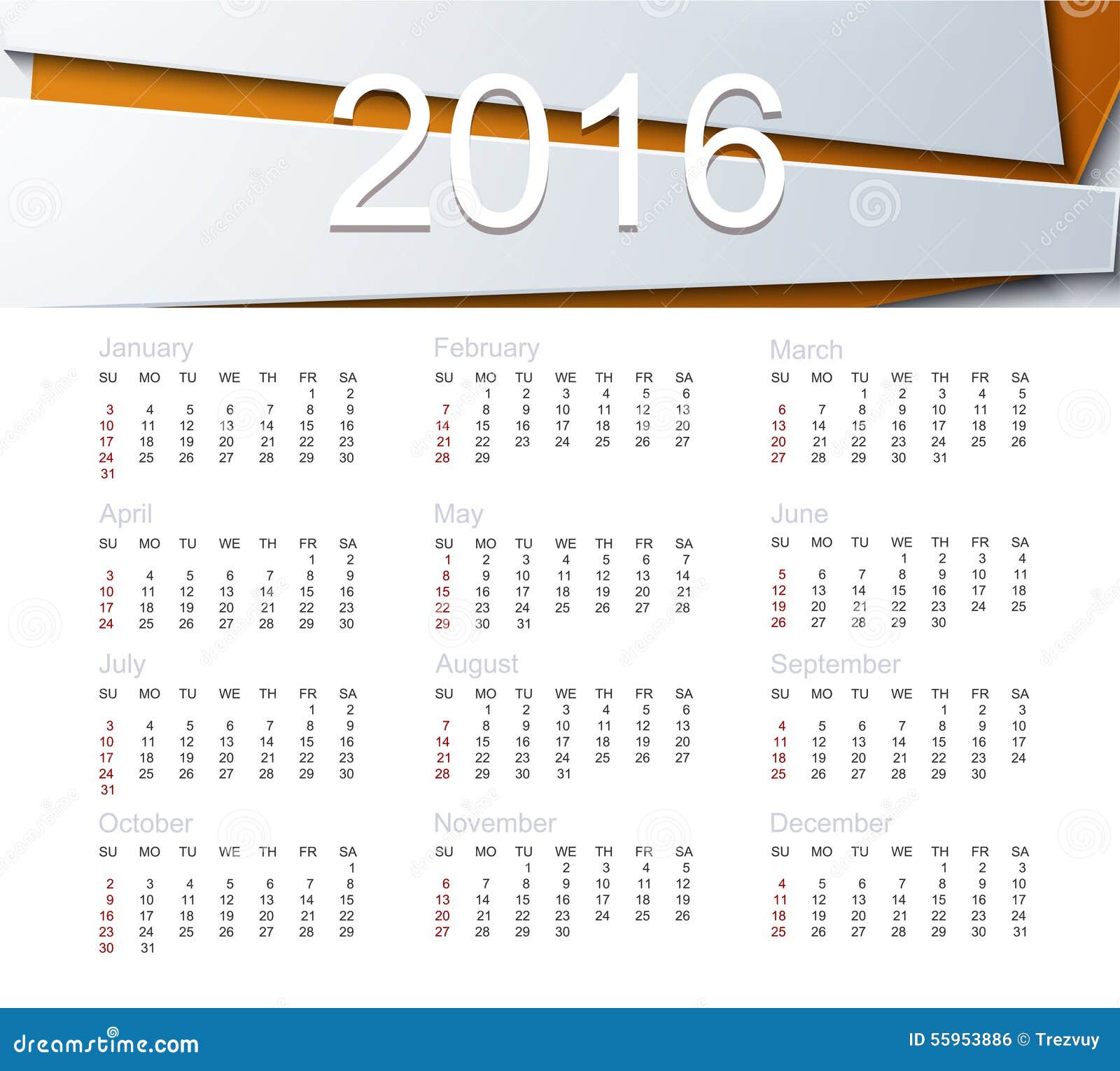 Vector Calendar for 2016 Year Stock Vector - Illustration of annual ...