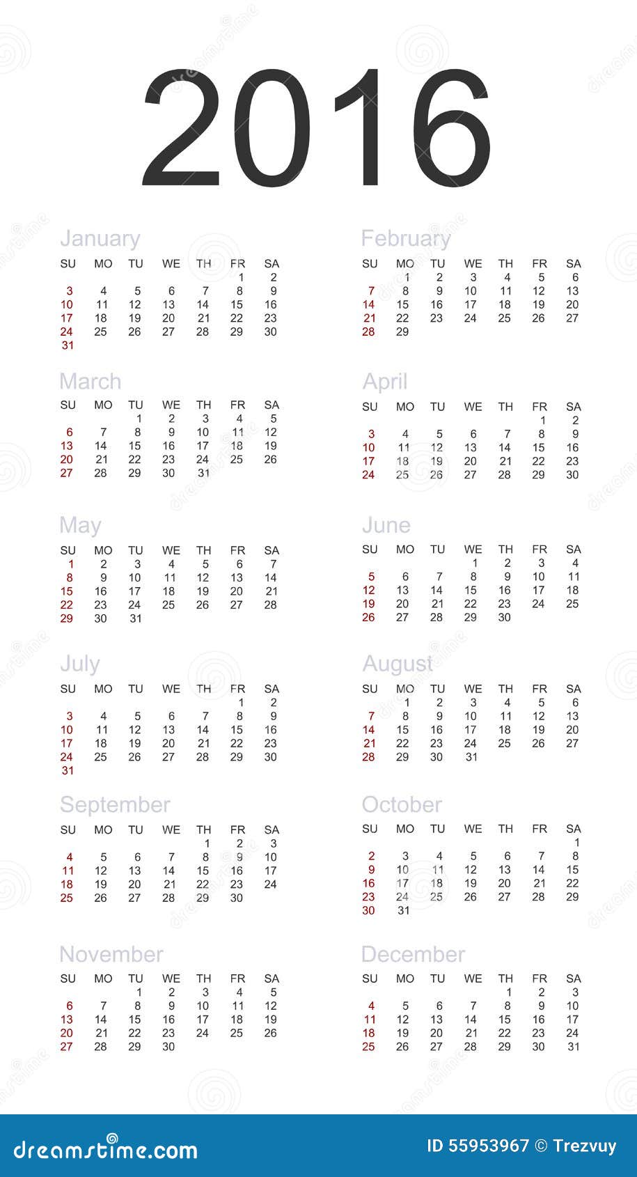 Vector Calendar for 2016 Year Stock Vector - Illustration of april ...