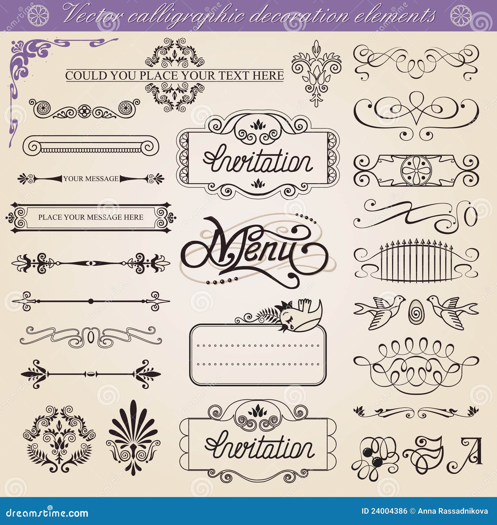 Vector Calligraphic Decoration Elements Set Stock Vector - Illustration ...