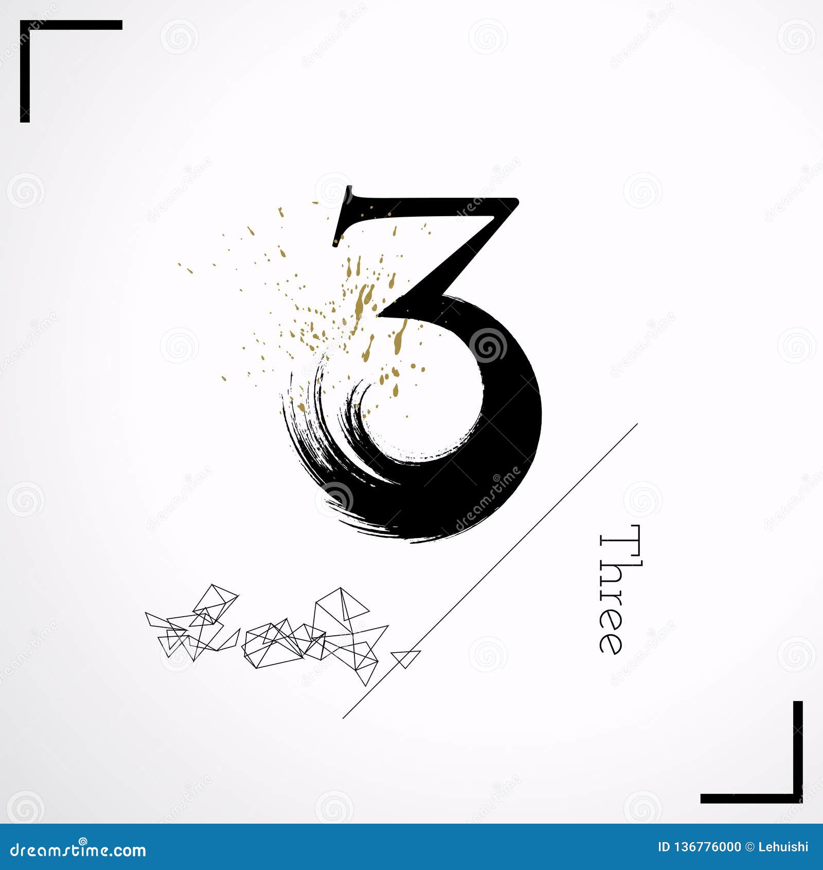 Vector of Calligraphic Ink Number Three 3 Stock Vector - Illustration ...