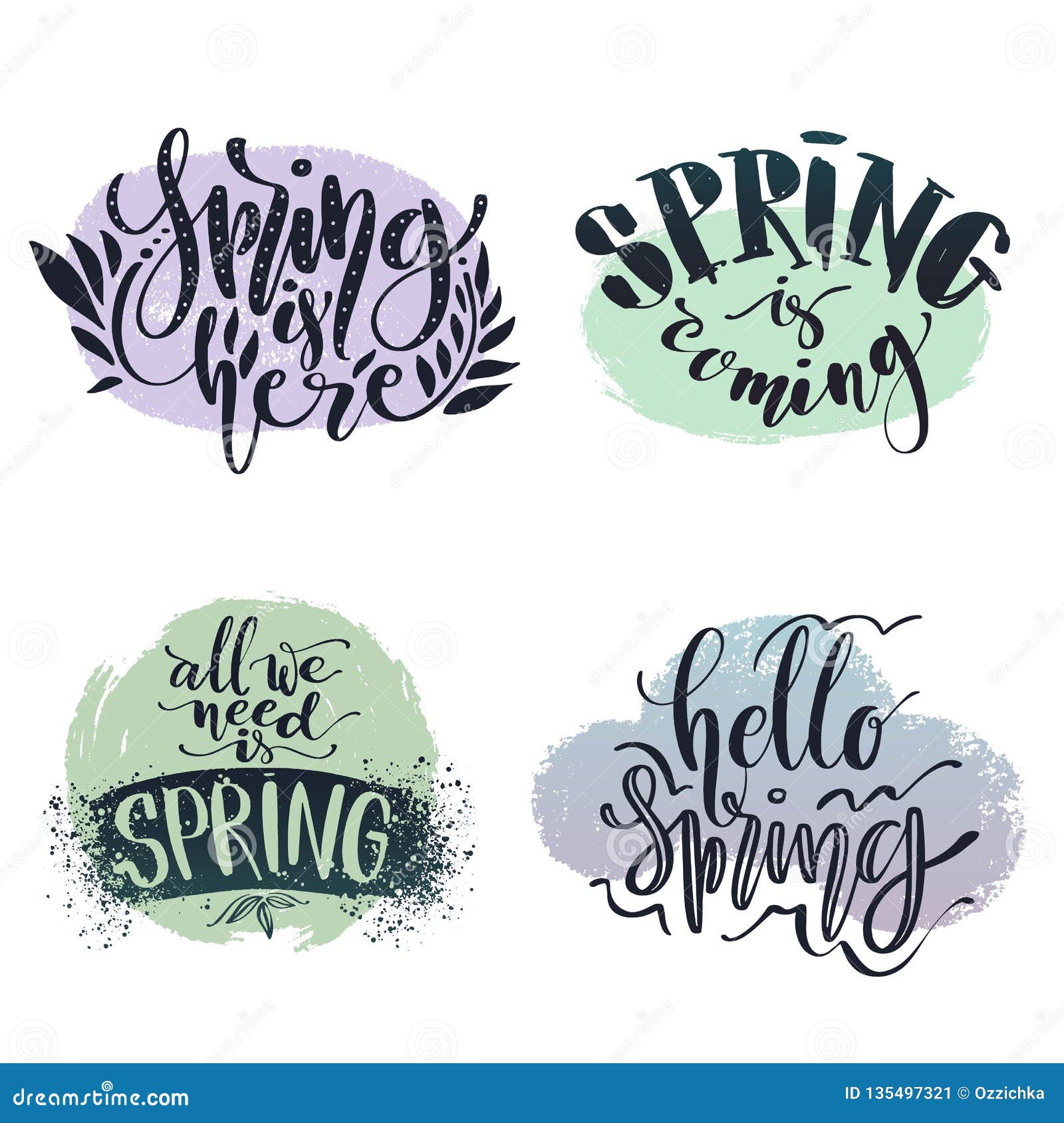 Vector Calligraphic Set. Spring Related Phrases Set Stock Vector ...
