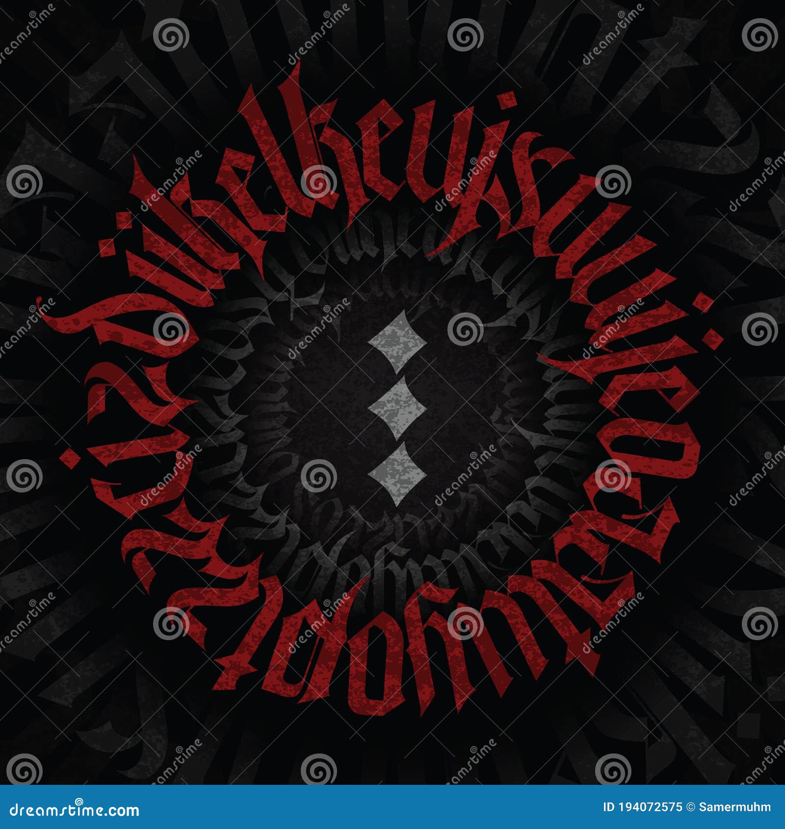 Gothic Abstract Red Calligraphy on Black Background. Ready for Textile ...