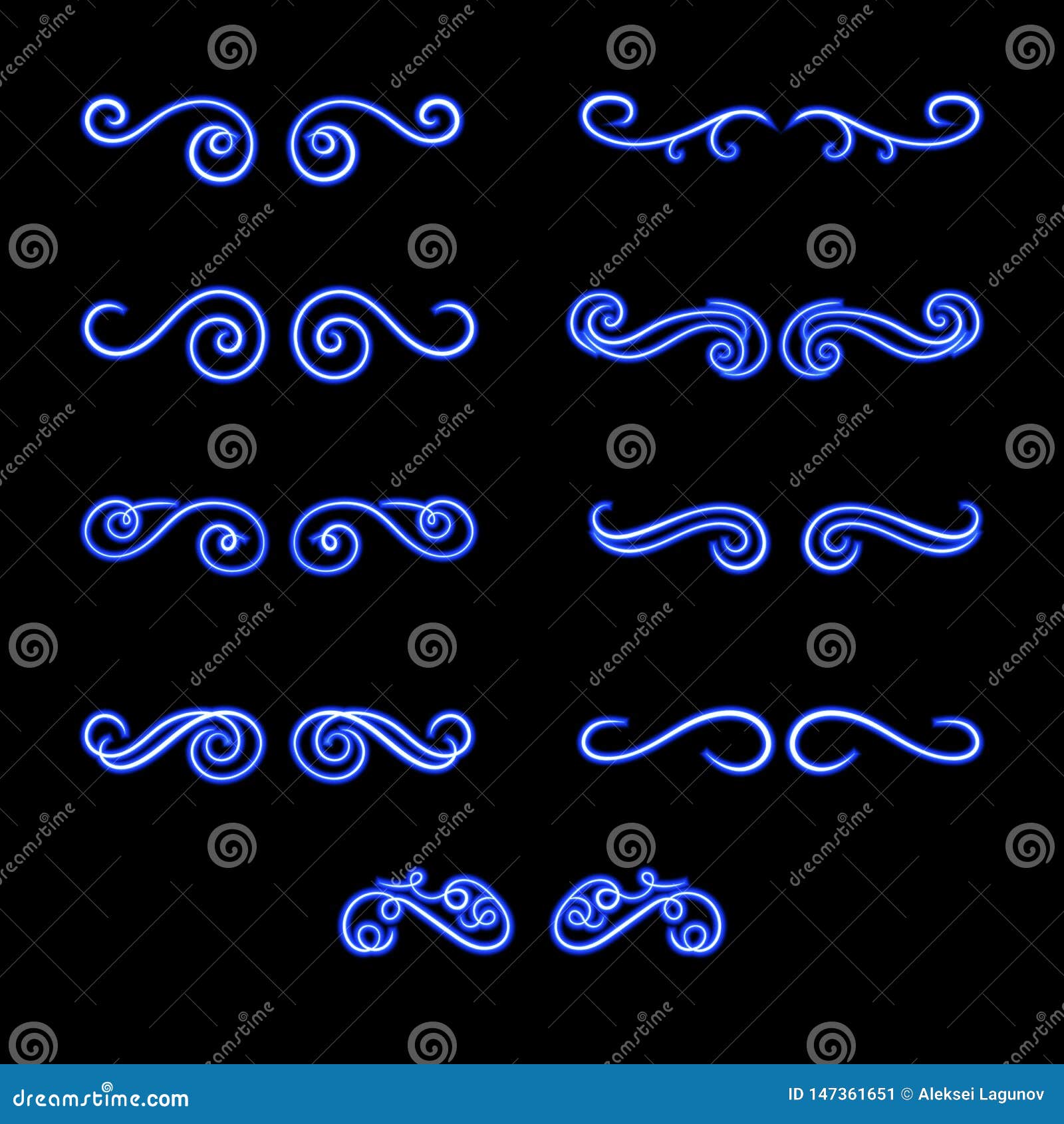 Vector Calligraphy Design Elements, Bright Blue Color, Shiny Filigree ...