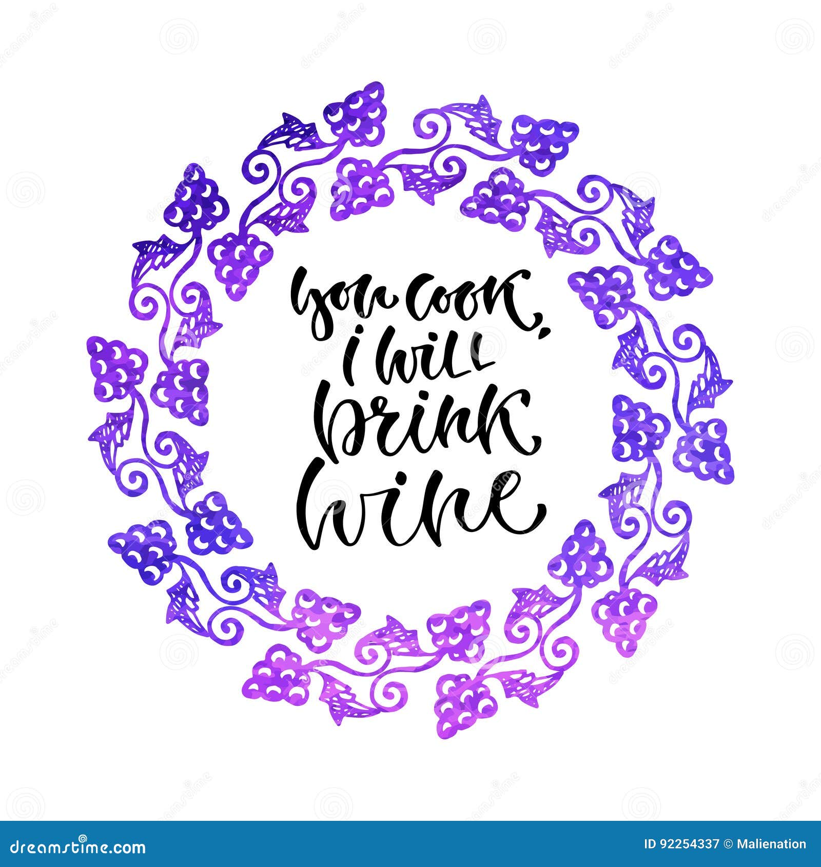 Vector Calligraphy. You Cook, I Will Drink Wine Stock Vector ...