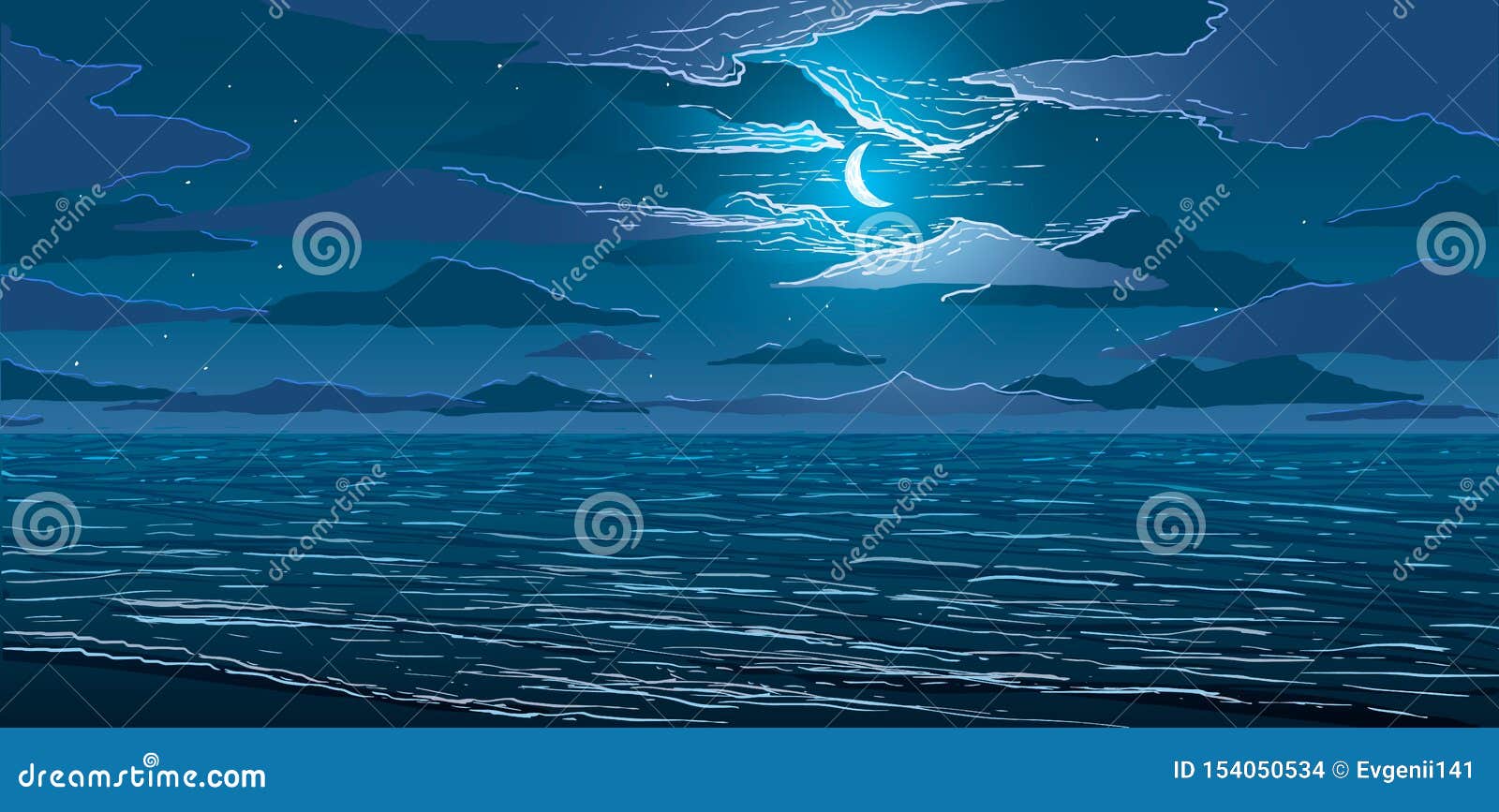 Calm ocean shore at night stock photo. Image of water - 154050534