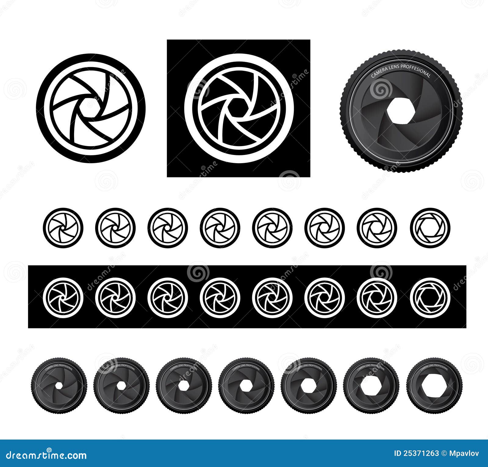 Camera Shutter Apertures - Black And White Vector Illustrations Set ...