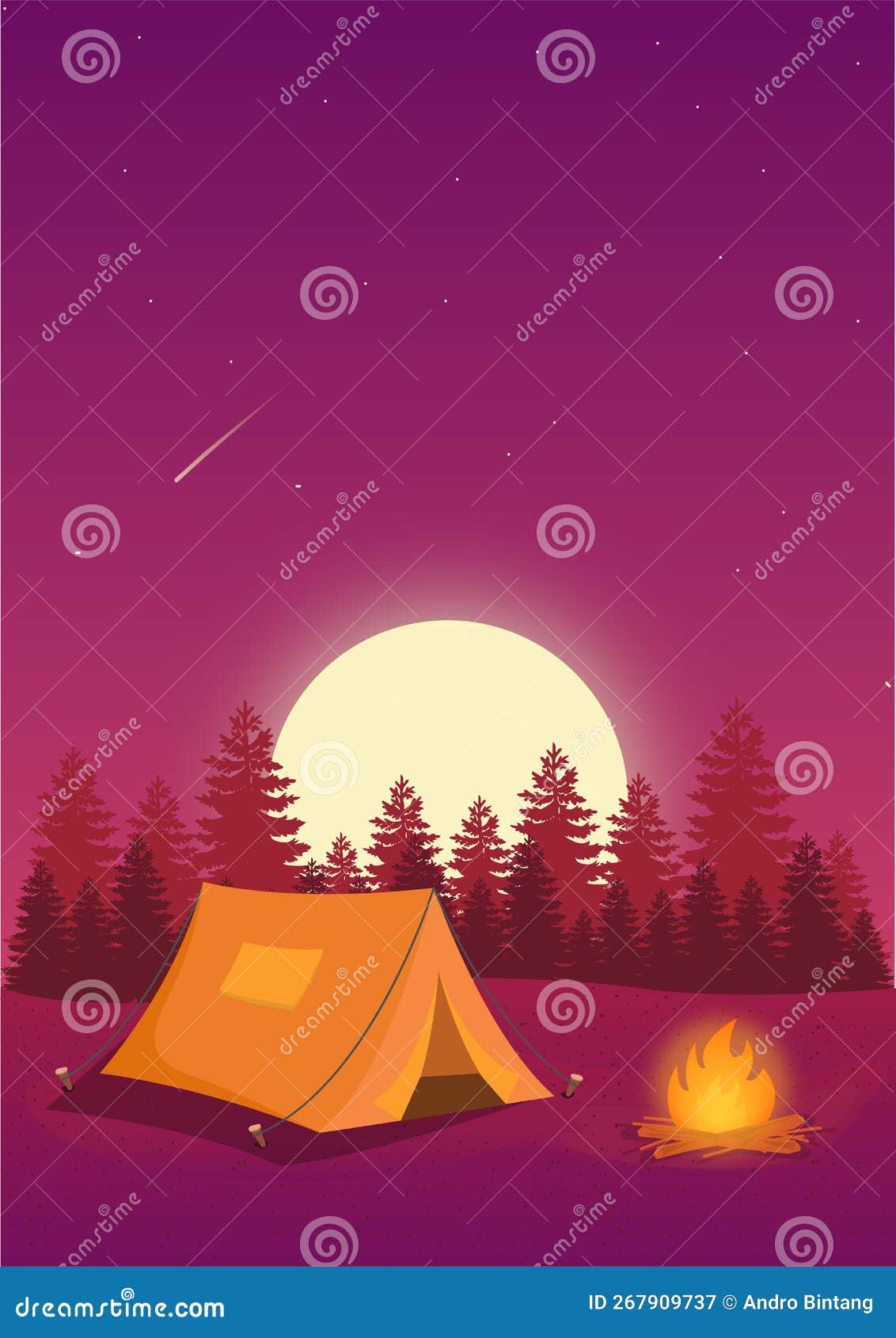 Vector of Camping in the Night Stock Vector - Illustration of firecamp ...