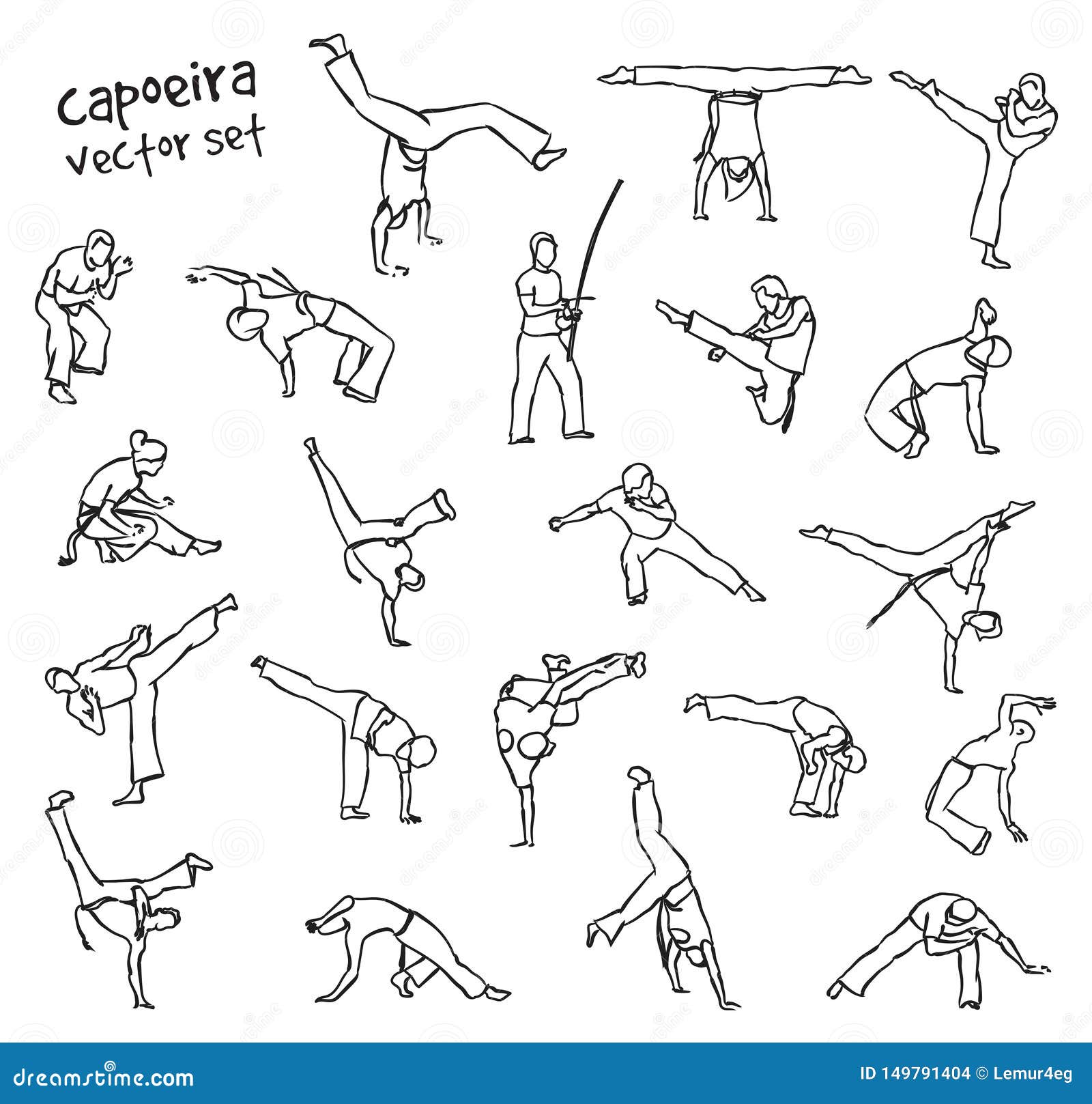 Vector capoeira set stock vector. Illustration of athlete - 149791404