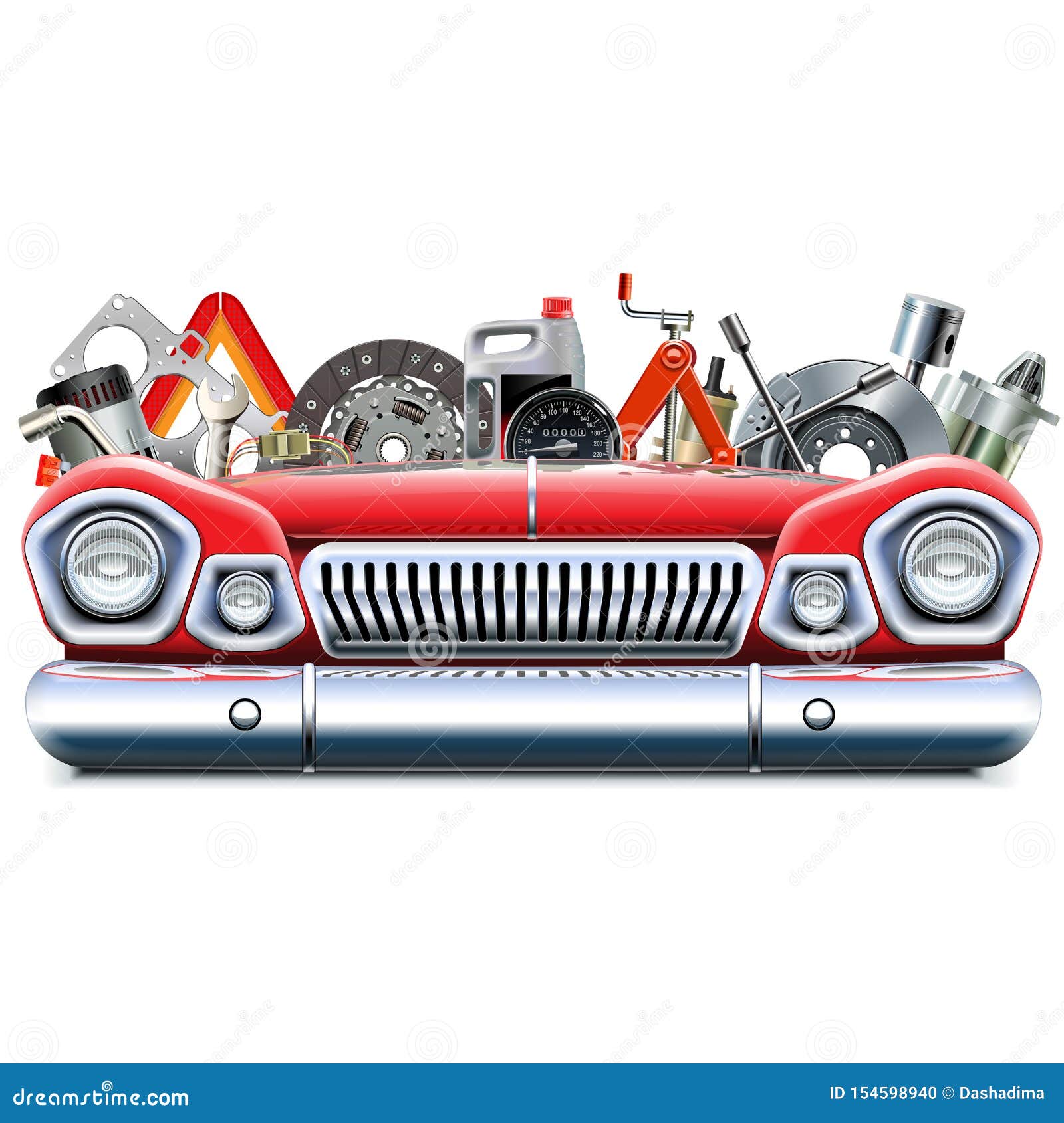 Vector Car Parts with Automotive Front End Stock Vector - Illustration ...