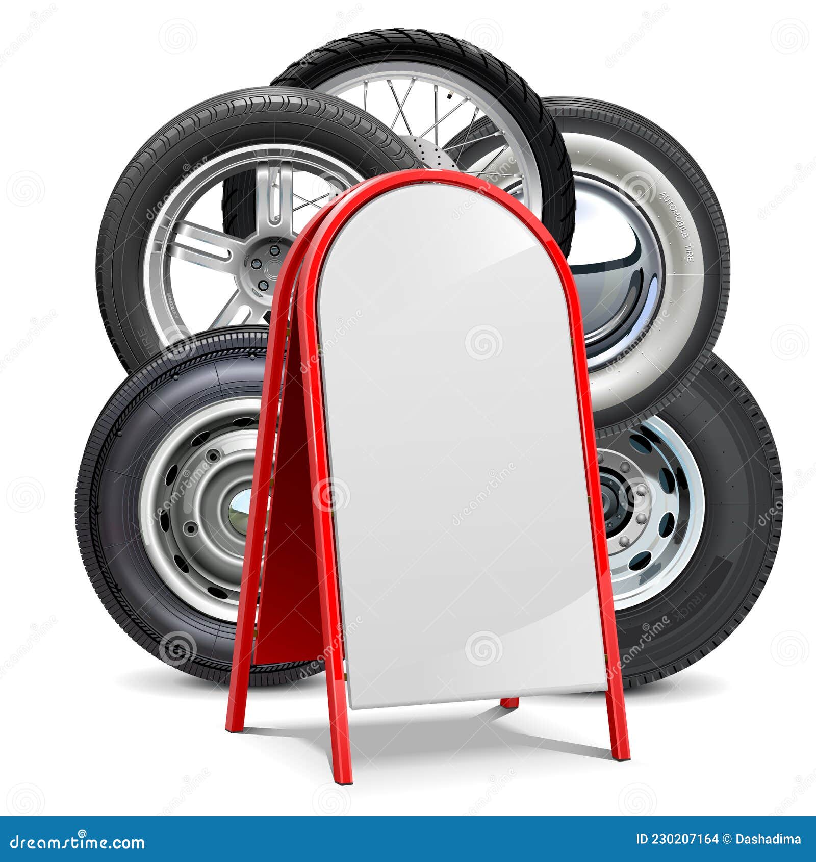 Vector Car Wheels with Empty Billboard Stock Vector - Illustration of ...