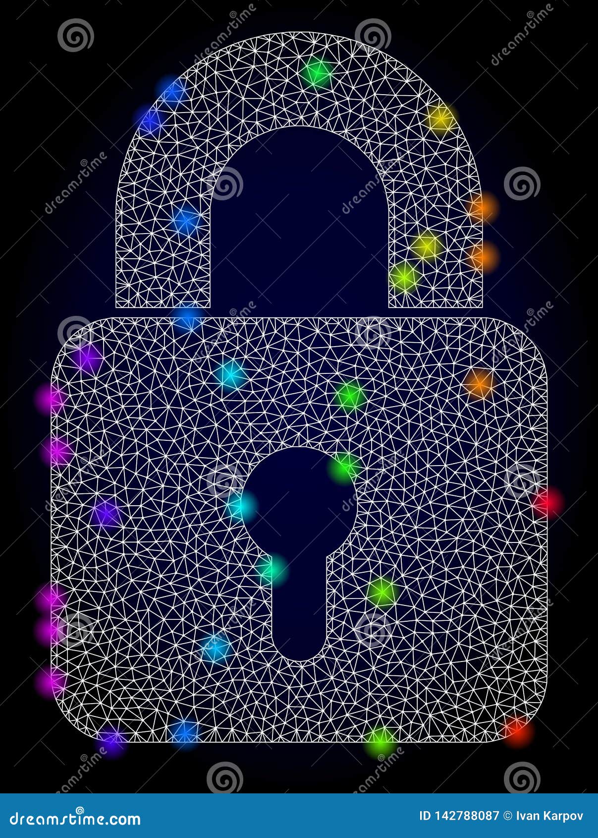 Vector Carcass Mesh Lock with Rainbow Colored Light Spots Stock Vector ...