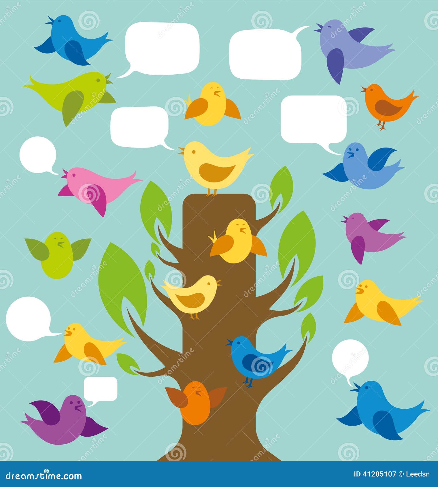 Vector Card with Birds and Tree Stock Vector - Illustration of bird ...