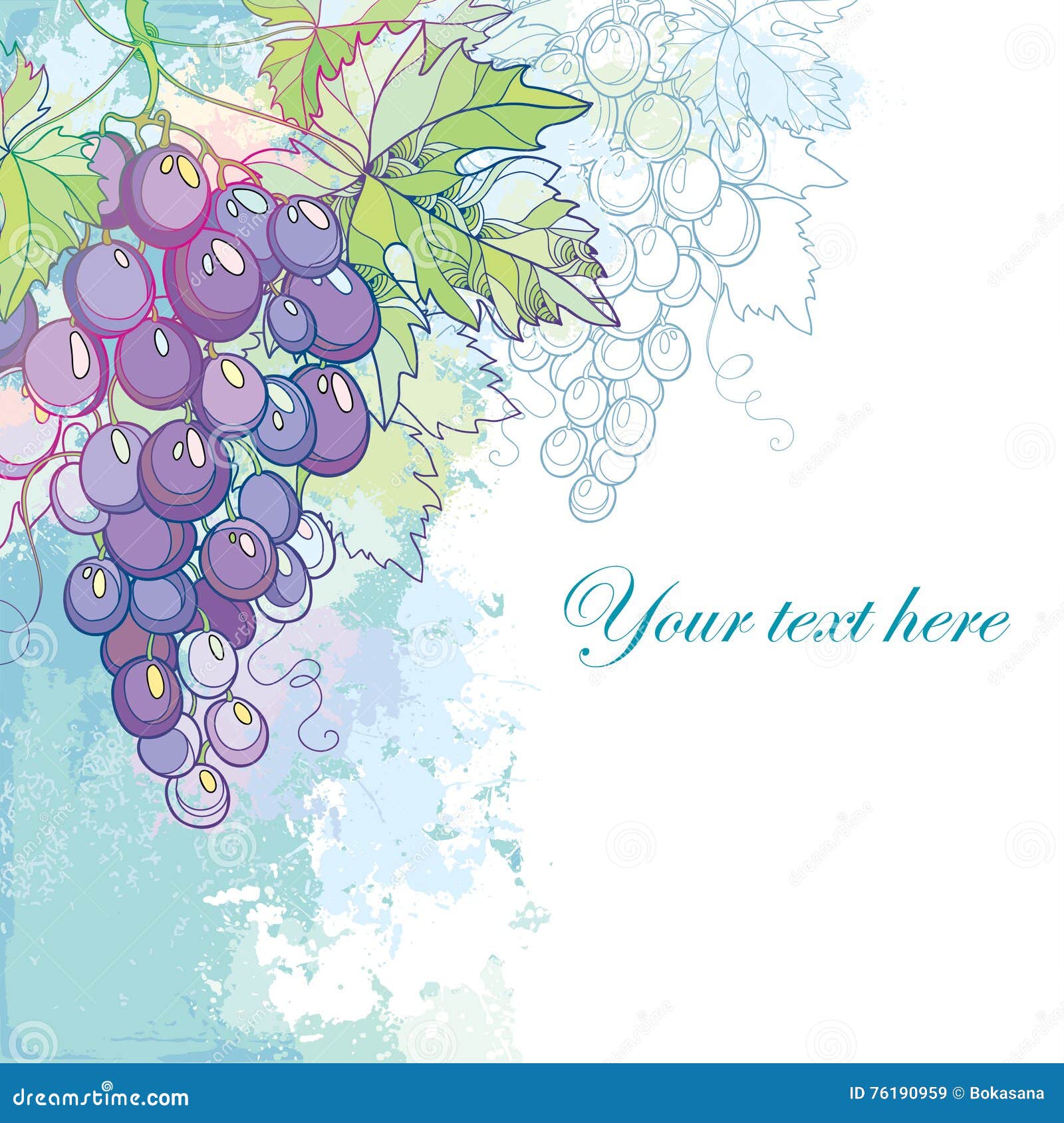 Vector Card With Bunch Of Grape And Grape Leaves In Pastel ...