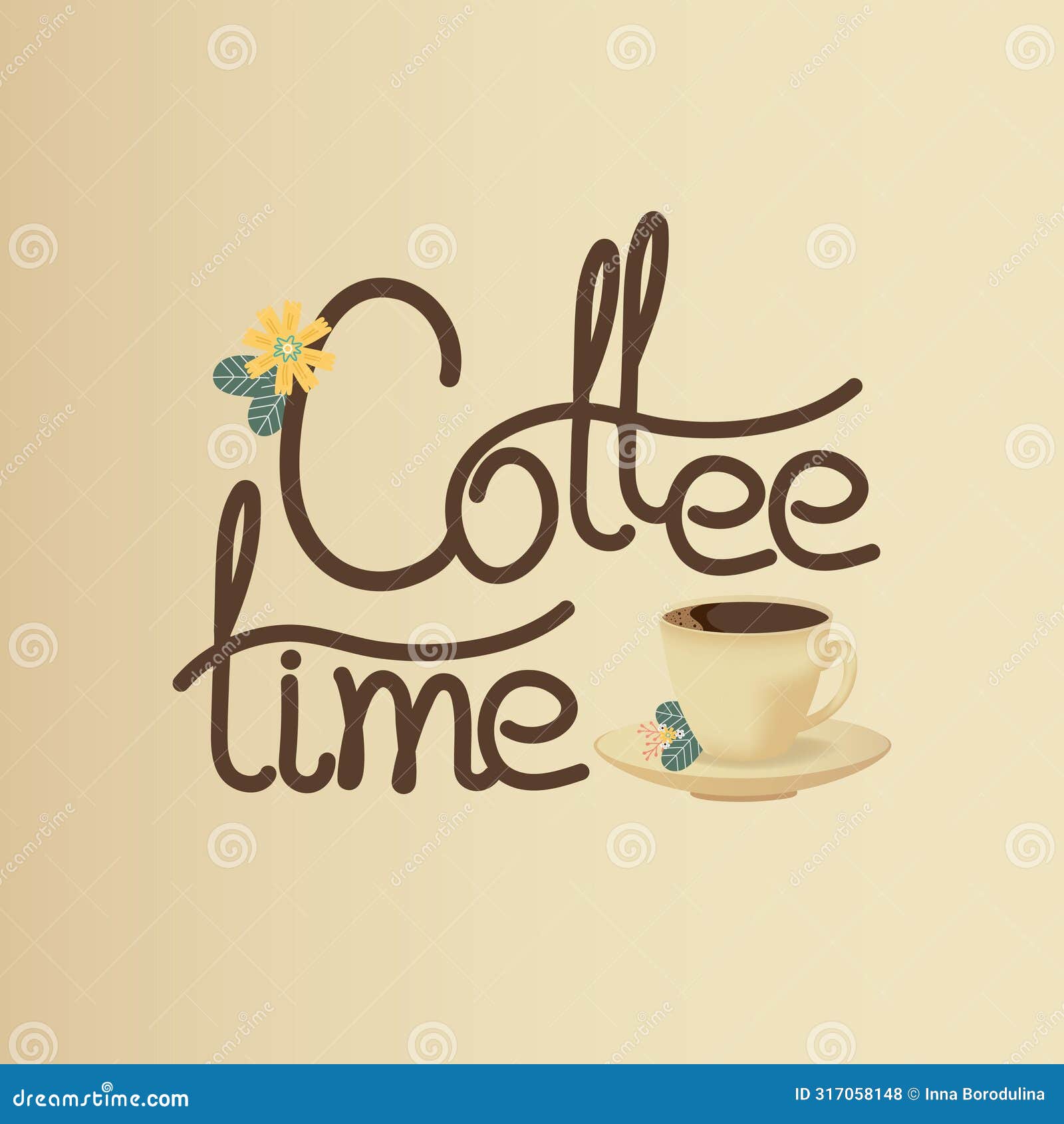 Vector Card with Cup of Coffee. Lettering - Coffee Time Stock Vector ...